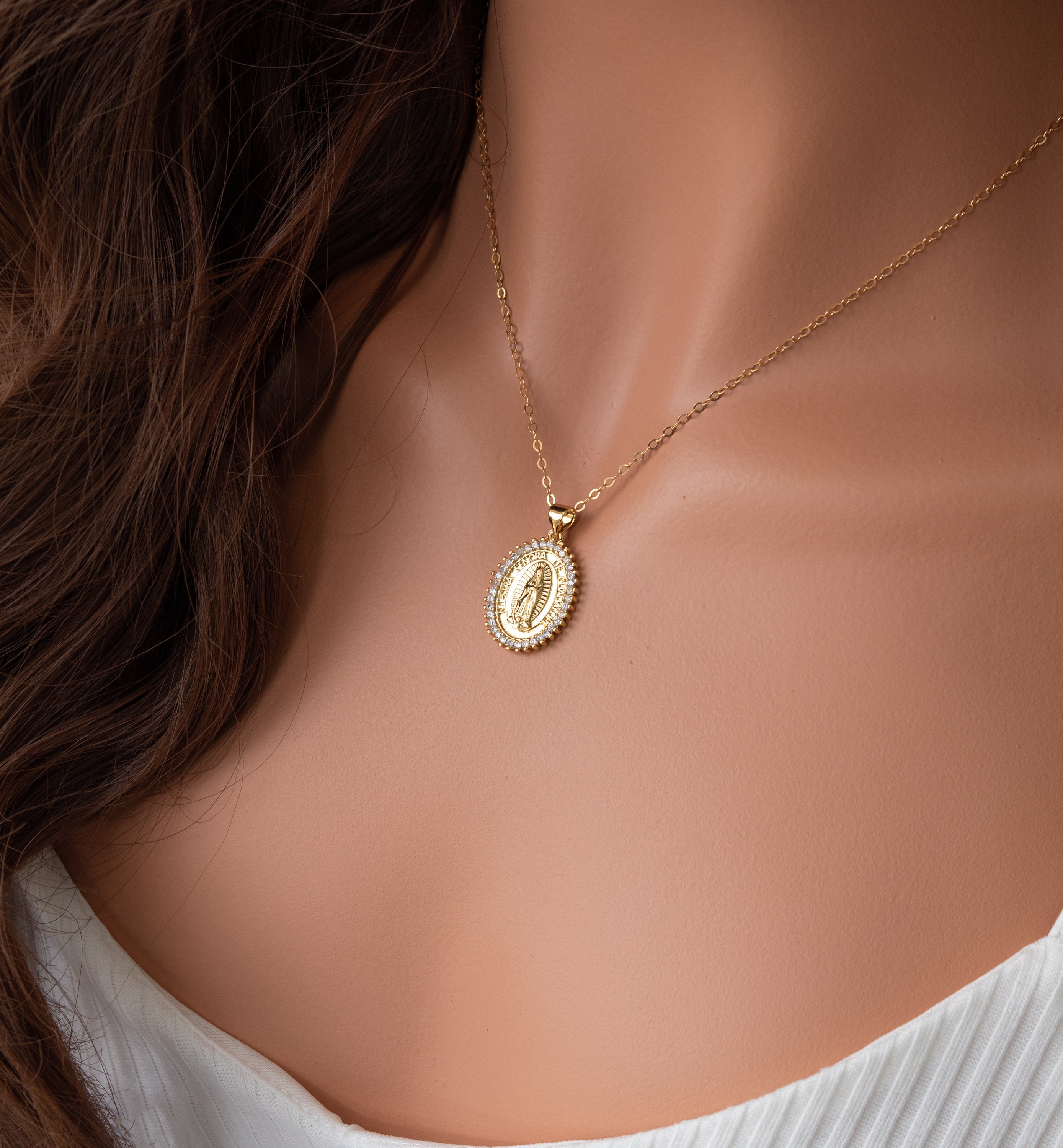 Mother Mary Necklace, 24k Gold Filled Virgin Mother Mary Lady of ...