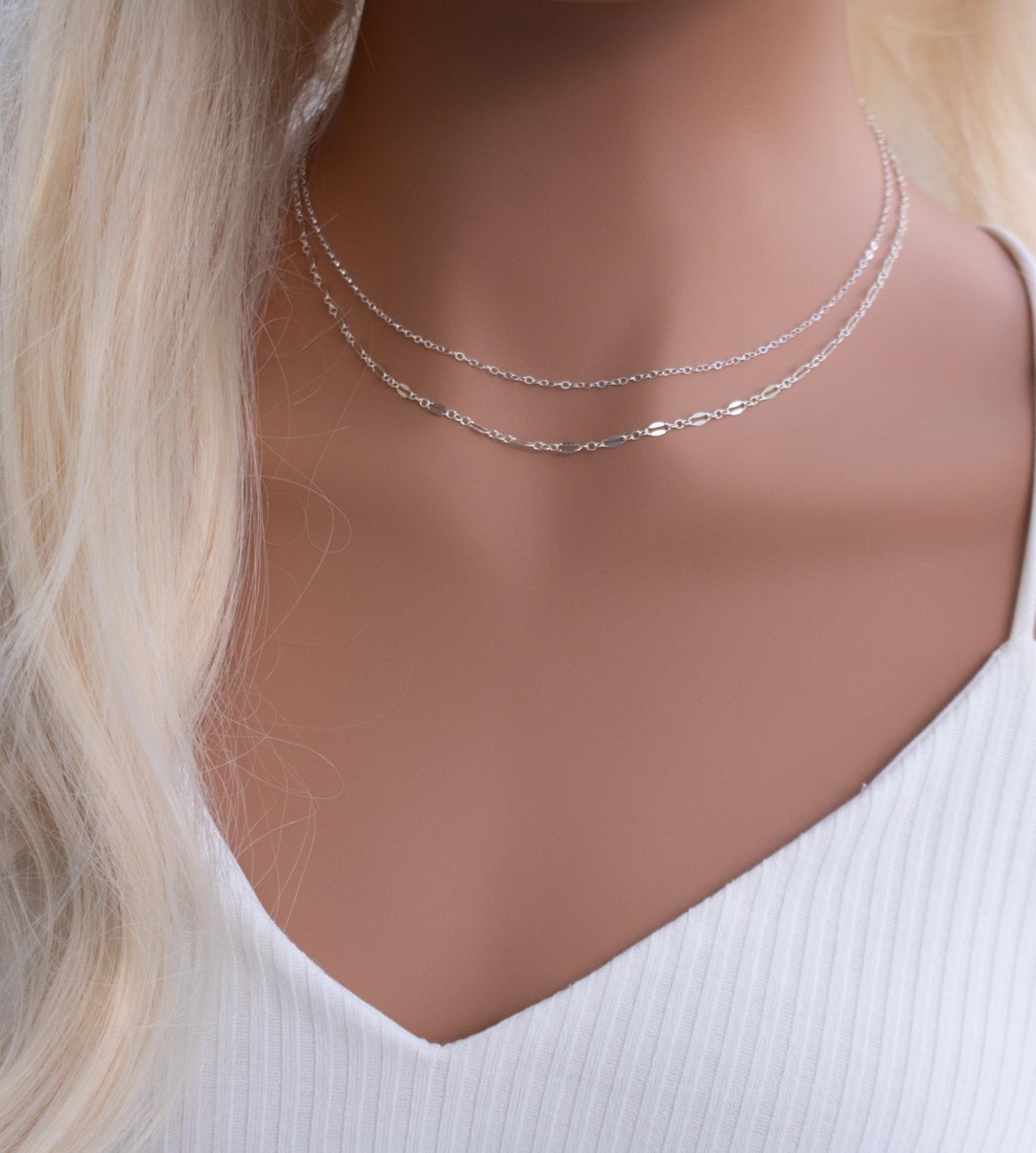 Dainty Layering Necklace Set, 925 Sterling Silver Double Strand ...