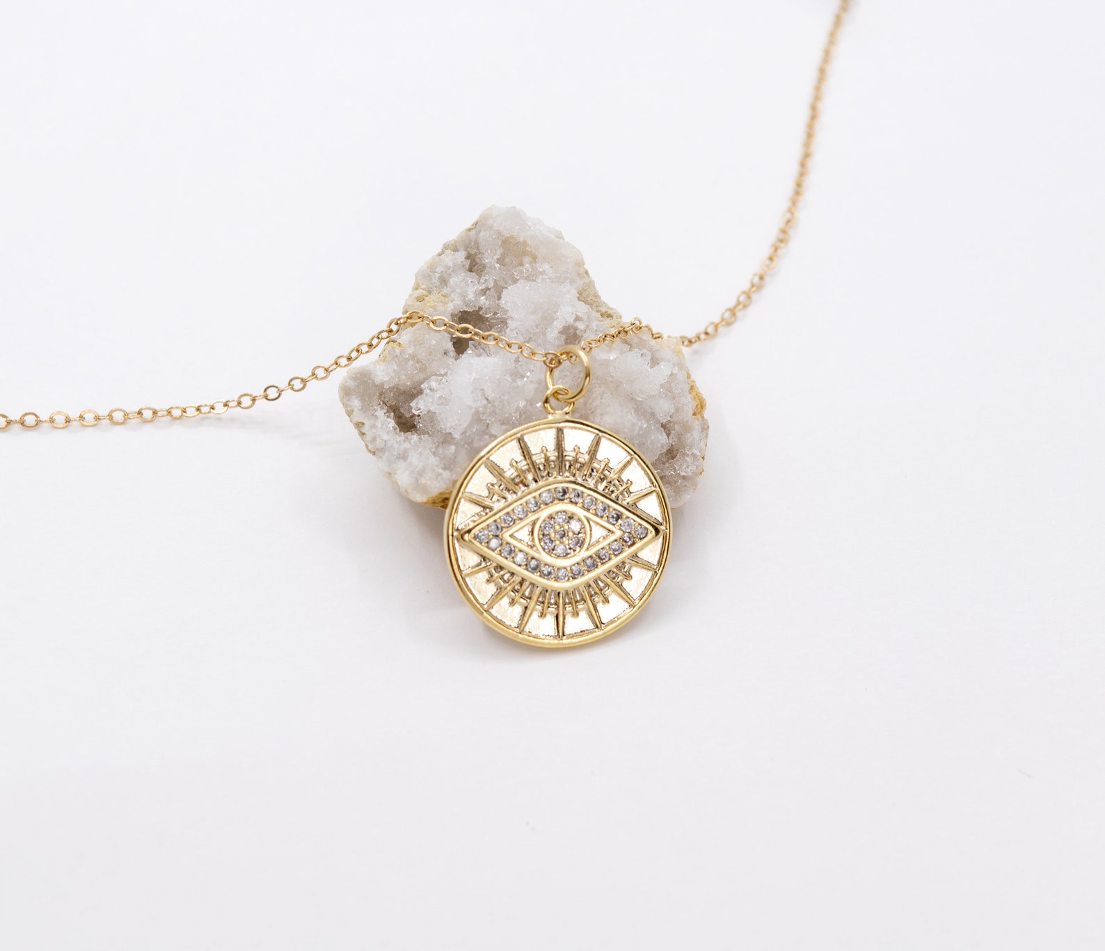 Evil Eye Gold Necklace Dainty Evil Eye Coin Necklace Gold | Etsy