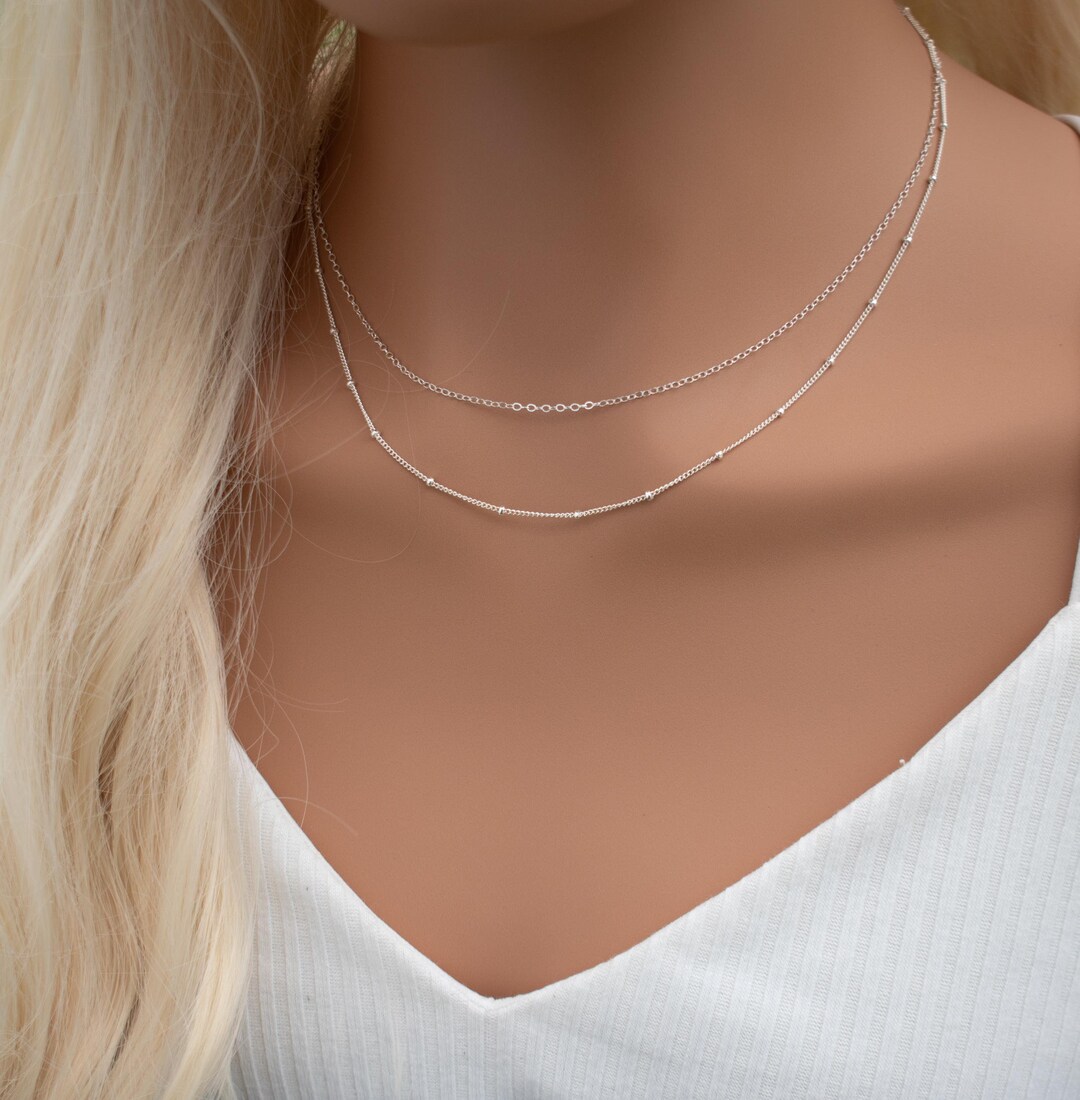 Dainty Layering Necklace Set, 925 Sterling Silver Double Strand ...