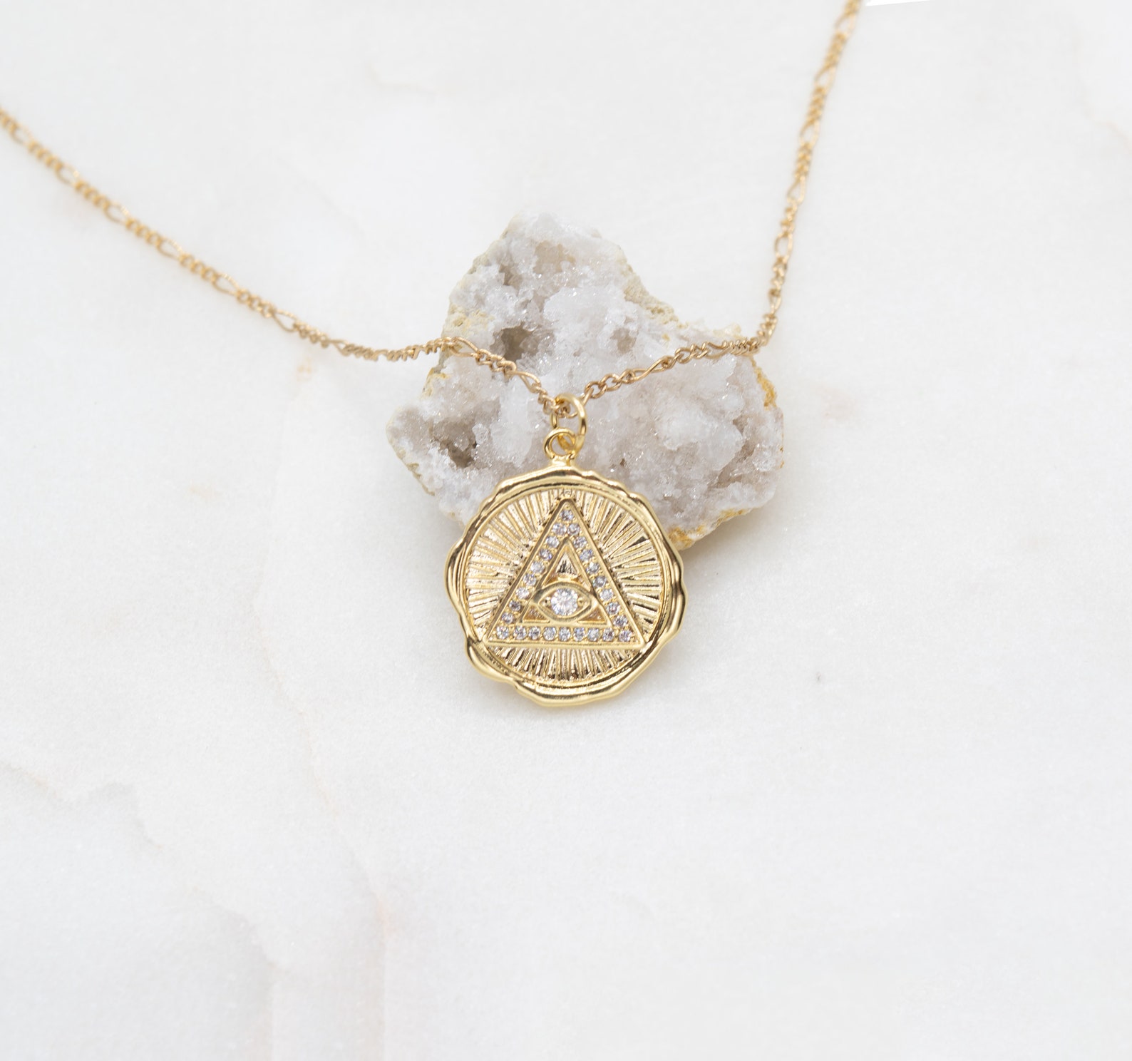 Evil Eye Gold Necklace Gold Triangle Evil Eye Necklace Gold | Etsy