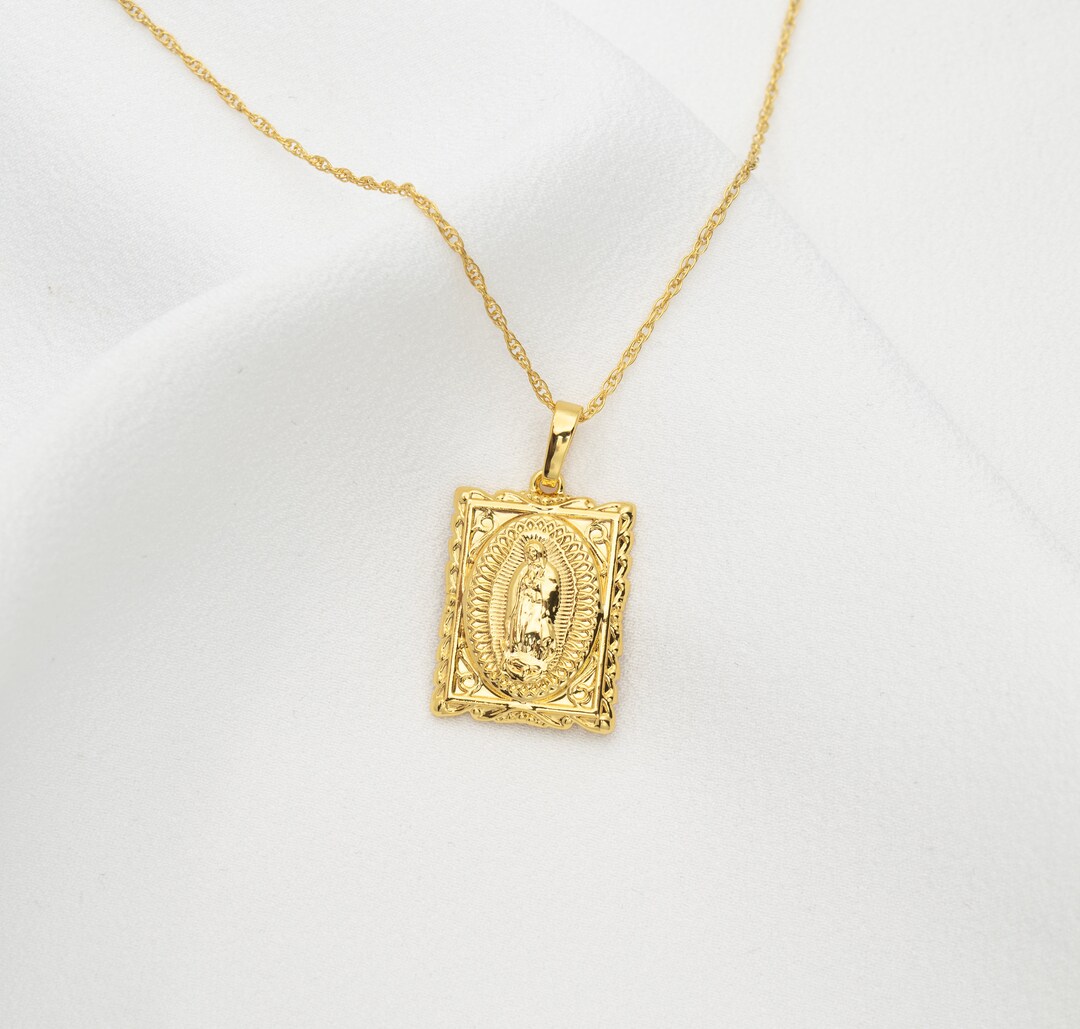 Gold Filled Mother Mary Necklace, Square Catholic Holy Virgin Mother ...