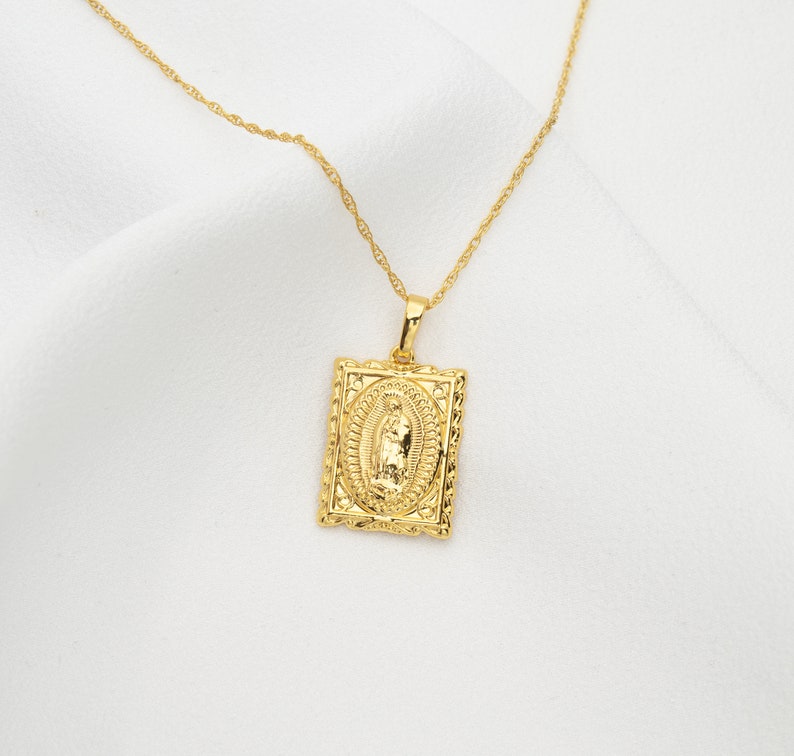 Gold Filled Mother Mary Necklace Square Catholic Holy Virgin - Etsy