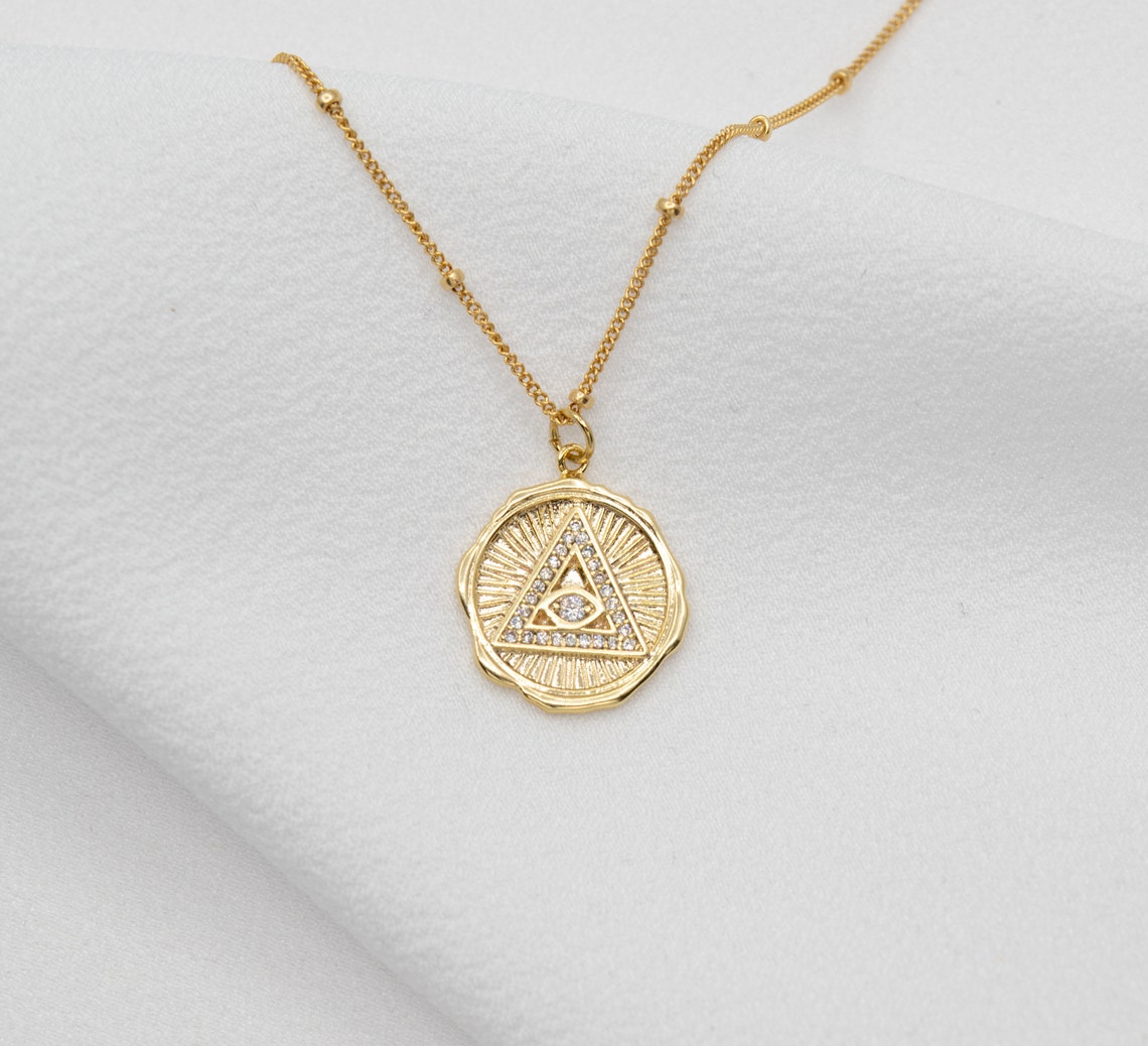 Evil Eye Gold Necklace Gold Triangle Evil Eye Necklace Gold | Etsy