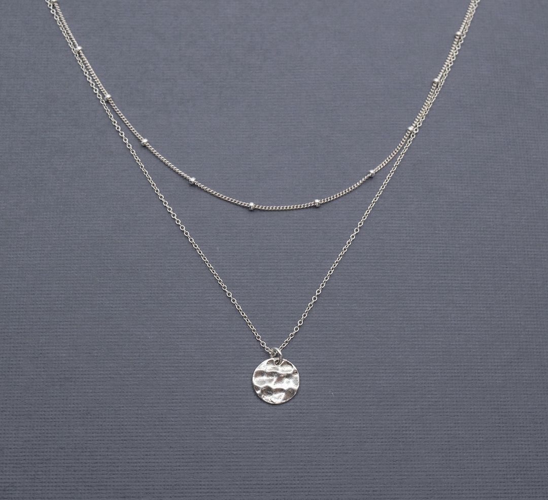 Sterling Silver Layered Necklace, Delicate Necklace, Hammered Disc ...
