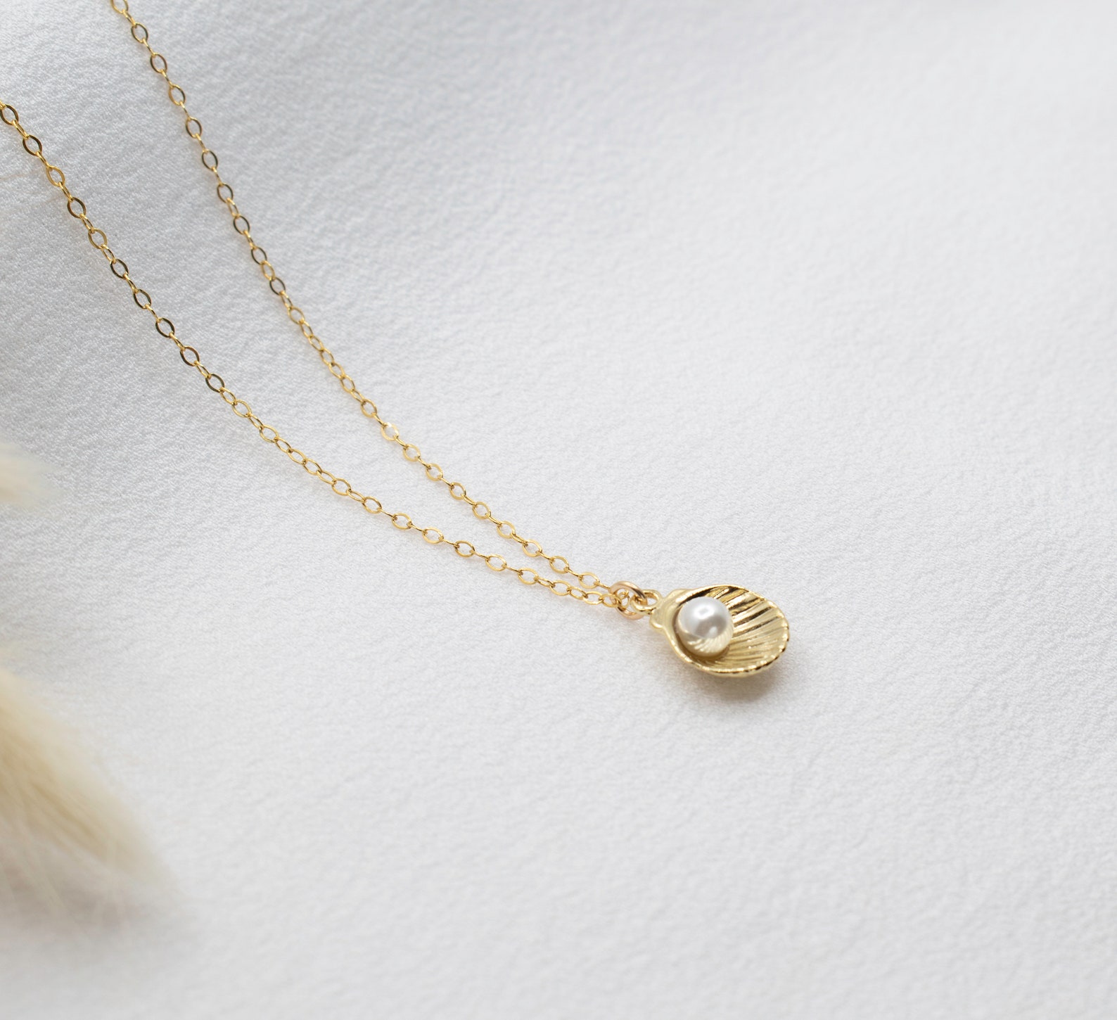 Gold Pearl Shell Necklace Clam Shell Necklace June - Etsy