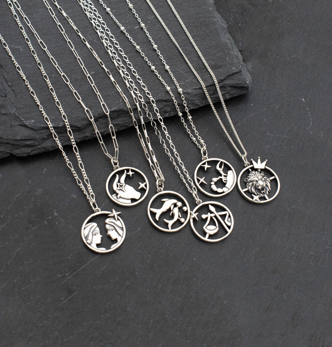 925 Sterling Silver Zodiac Necklace, Solid Sterling Silver Astrology ...