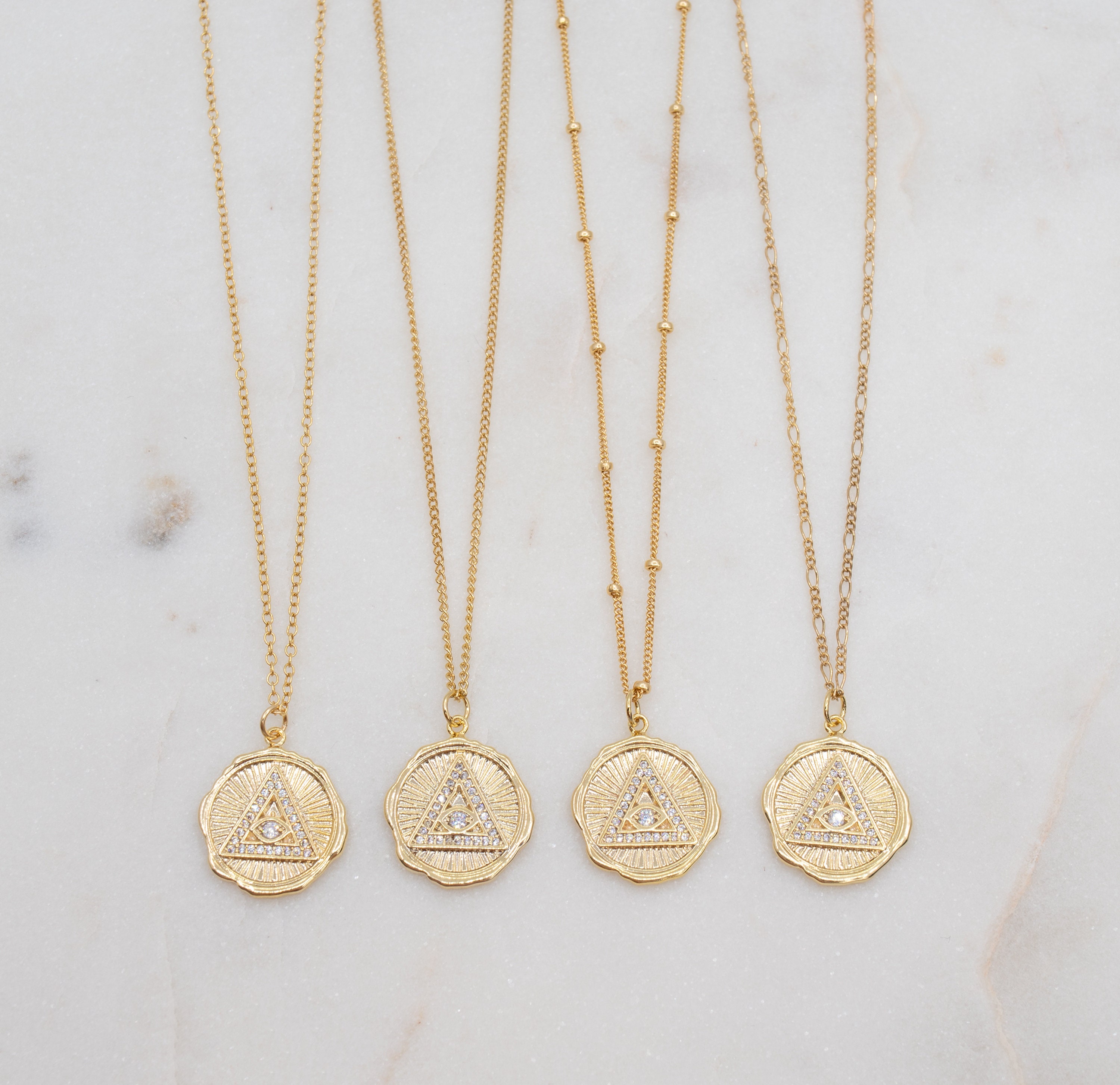 Evil Eye Gold Necklace Gold Triangle Evil Eye Necklace Gold | Etsy