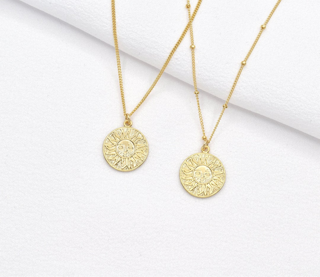Gold Sun Necklace, Sun Coin Necklace, Sunburst Disk Necklace, Gift for ...