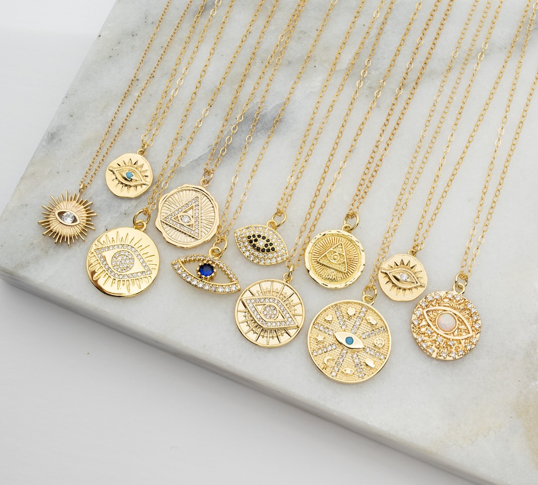 Evil Eye Necklace, Eye of Protection Coin Necklace - Etsy