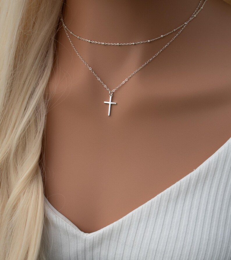 Cross Sterling Silver Layered Necklaces, Jewelry Set Double Chains and ...