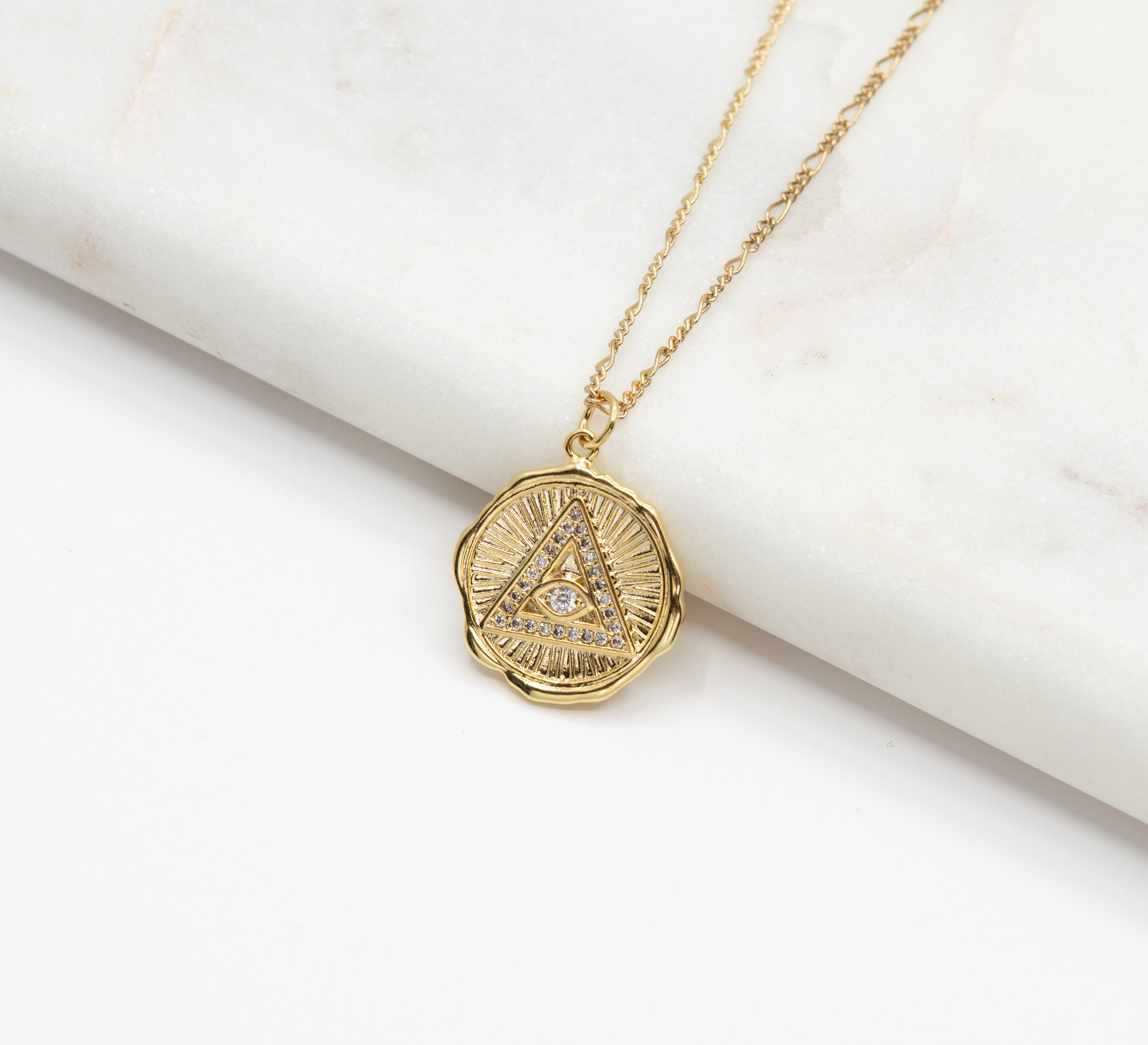 Evil Eye Gold Necklace Gold Triangle Evil Eye Necklace Gold | Etsy