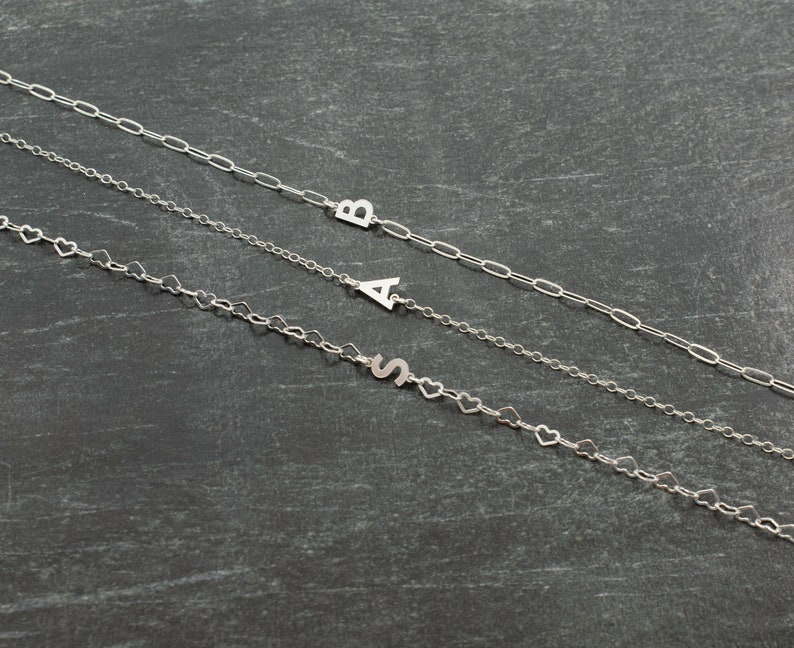 925 Sterling Silver Initial Bracelet, Personalized Bracelet, Cable ...