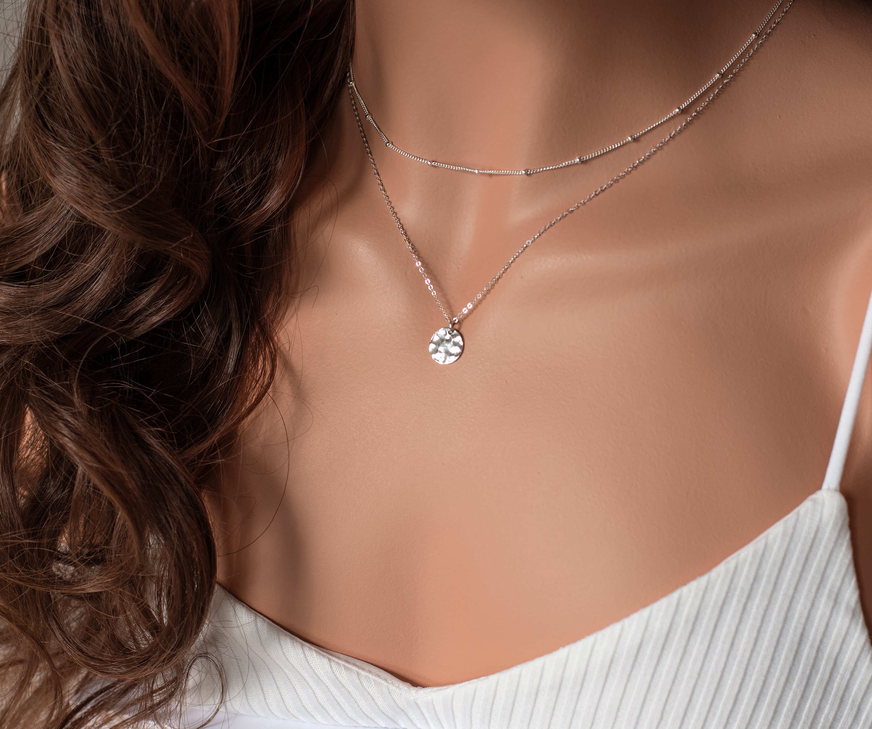 Sterling Silver Layered Necklace Delicate Necklace Hammered | Etsy