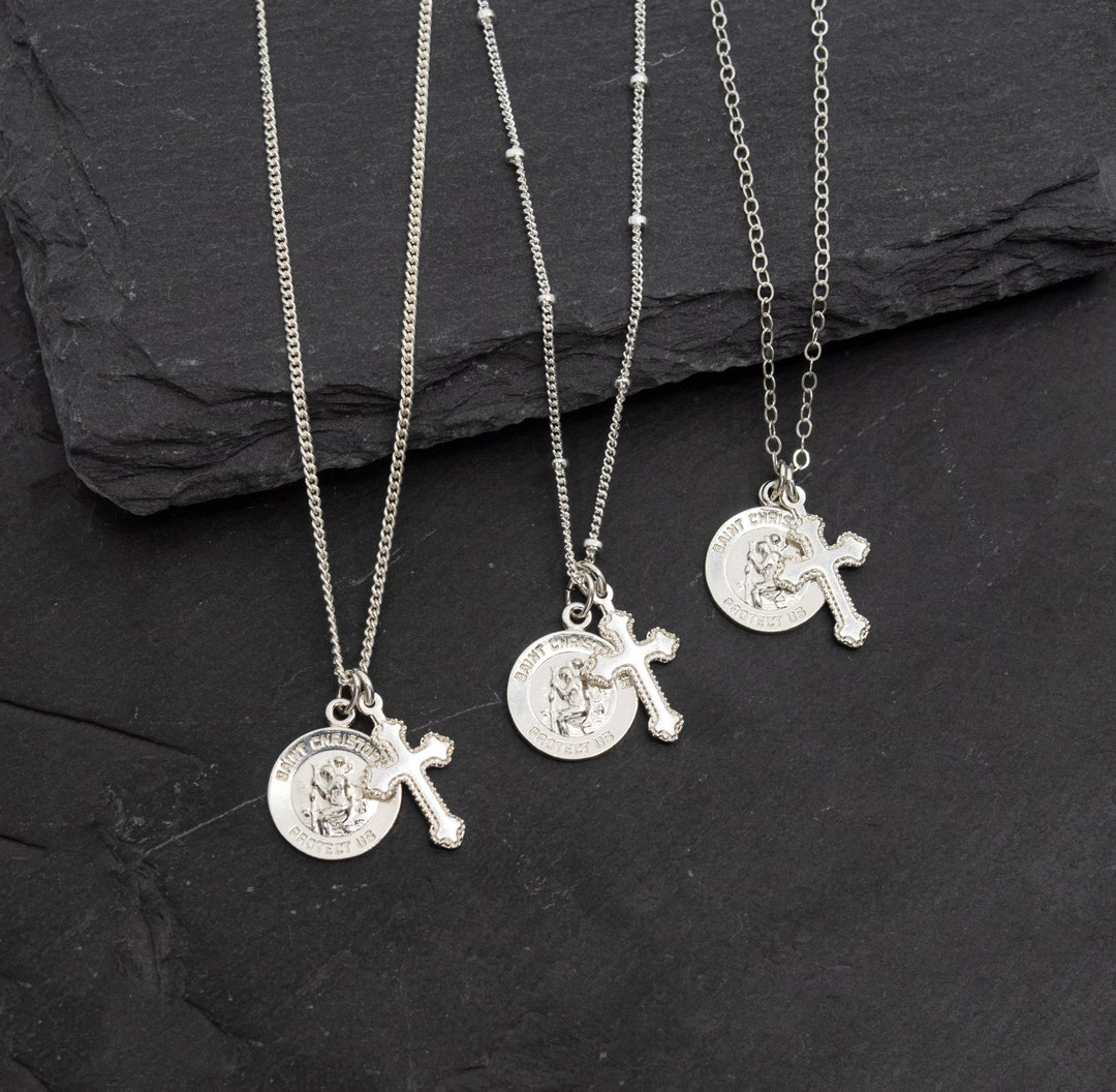 St. Christopher Sterling Silver Necklace, Small Round St. Christopher’s ...