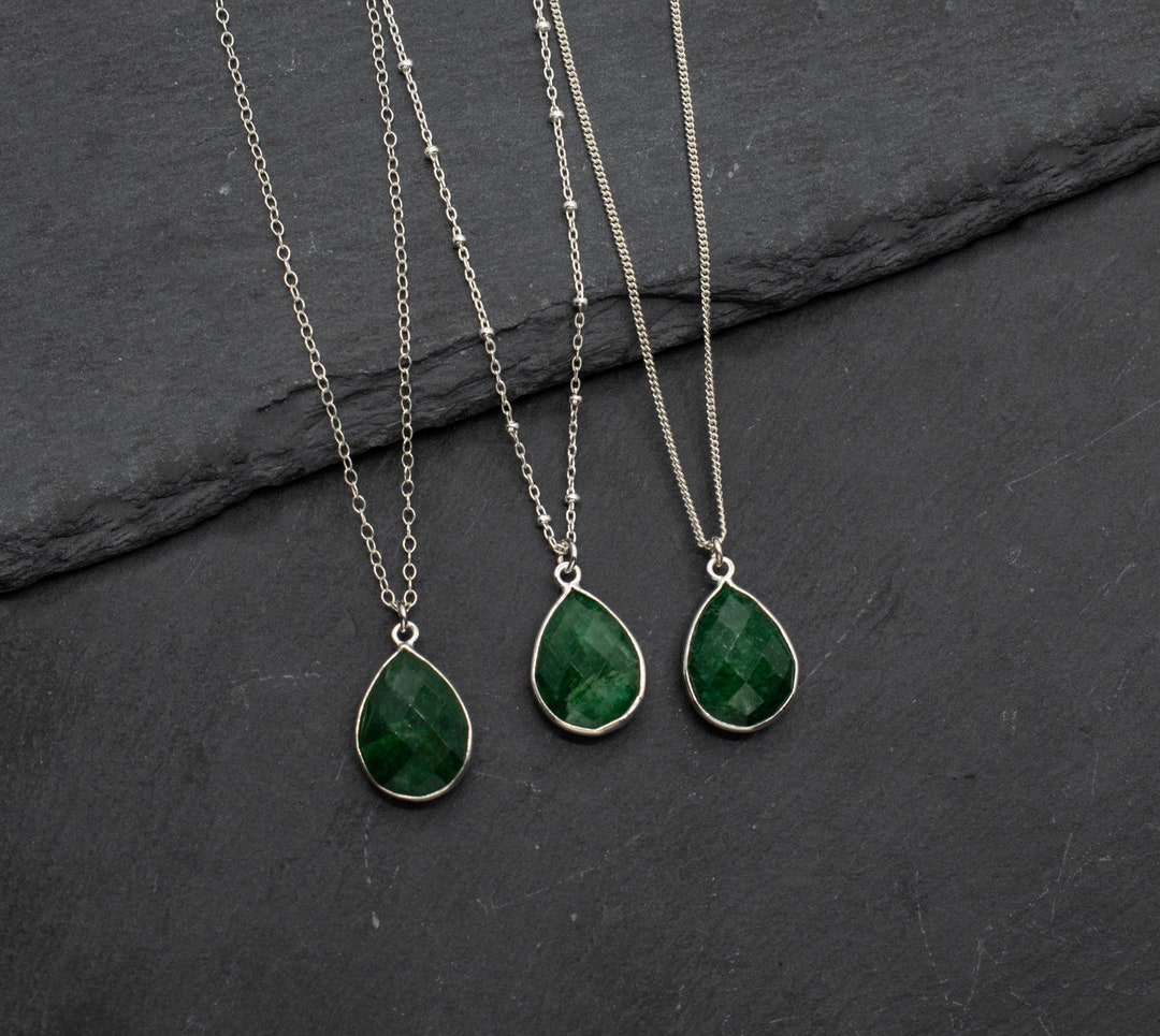 Emerald Necklace, Silver Emerald Pendant Necklace, May Birthstone - Etsy