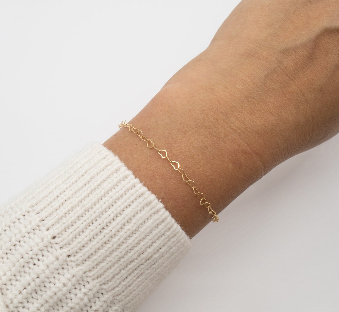 Gold Filled Heart Chain Bracelet, Dainty Tiny Hearts Bracelet, Necklace ...