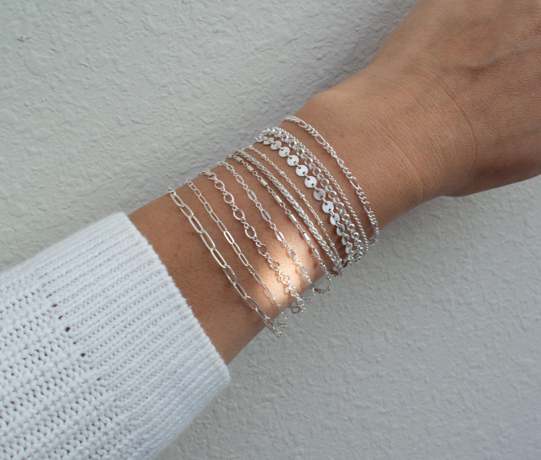 Sterling Silver Chain Bracelet, Delicate Layering Bracelet, Friends ...