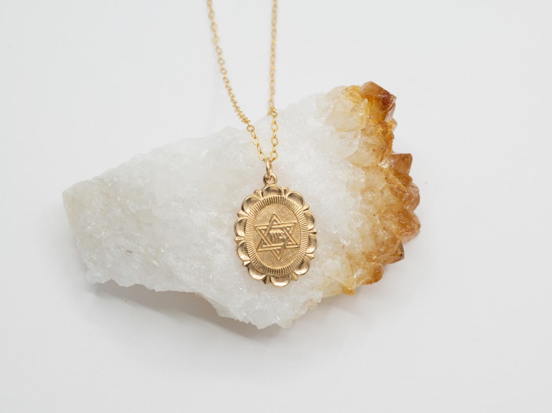 Gold Filled Star of David Necklace, Jewish Gift, Oval Chai Medallion ...
