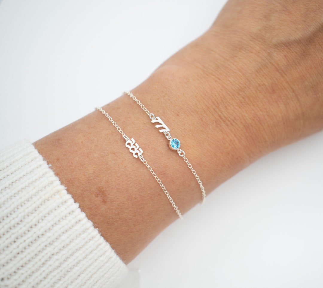 925 Sterling Silver Tiny Angel Number Bracelet, Dainty Angel Birthstone ...