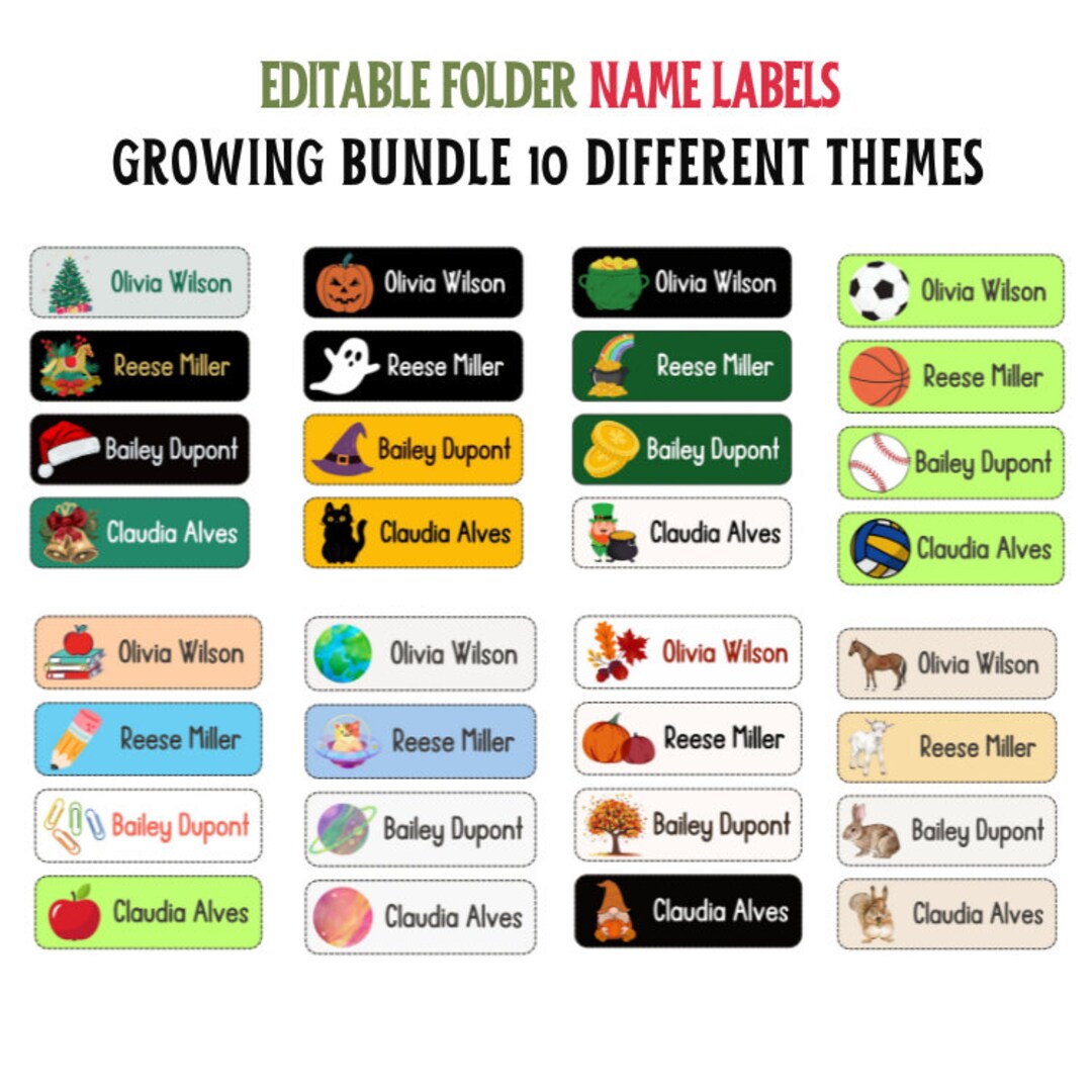 EDITABLE Folder Name Labels Growing Bundle 10 Different Themes - Etsy