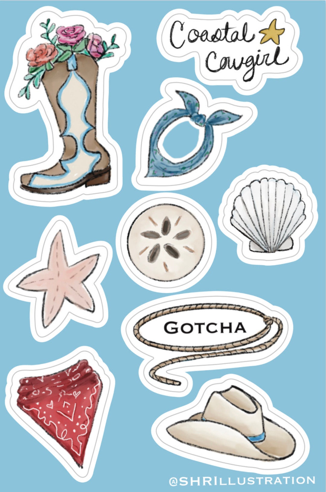 Coastal Cowgirl Sticker Sheet / 4x6 Inch Sticker Vinyl Sheet / Cowboy ...