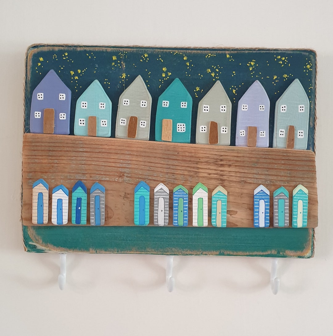 Key Hanger Wooden Cottages Beach Huts Coastal Decor Wall - Etsy
