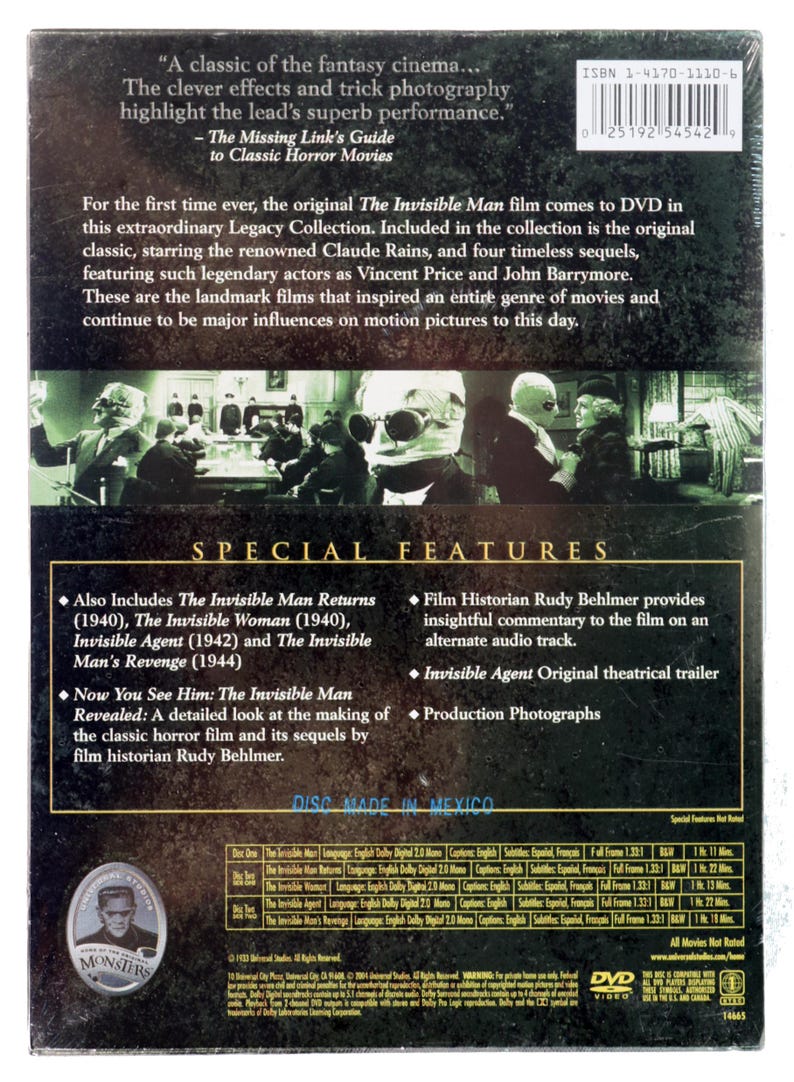 The Invisible Man: the Legacy Collection (DVD, 2004, 2-disc Set) New ...
