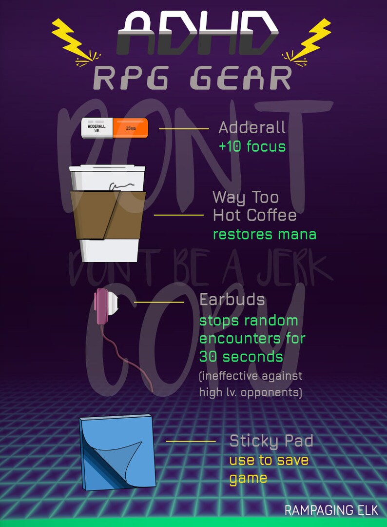 If ADHD Was an RPG - Print, Digital Download, ADD, Retro, Video Game ...