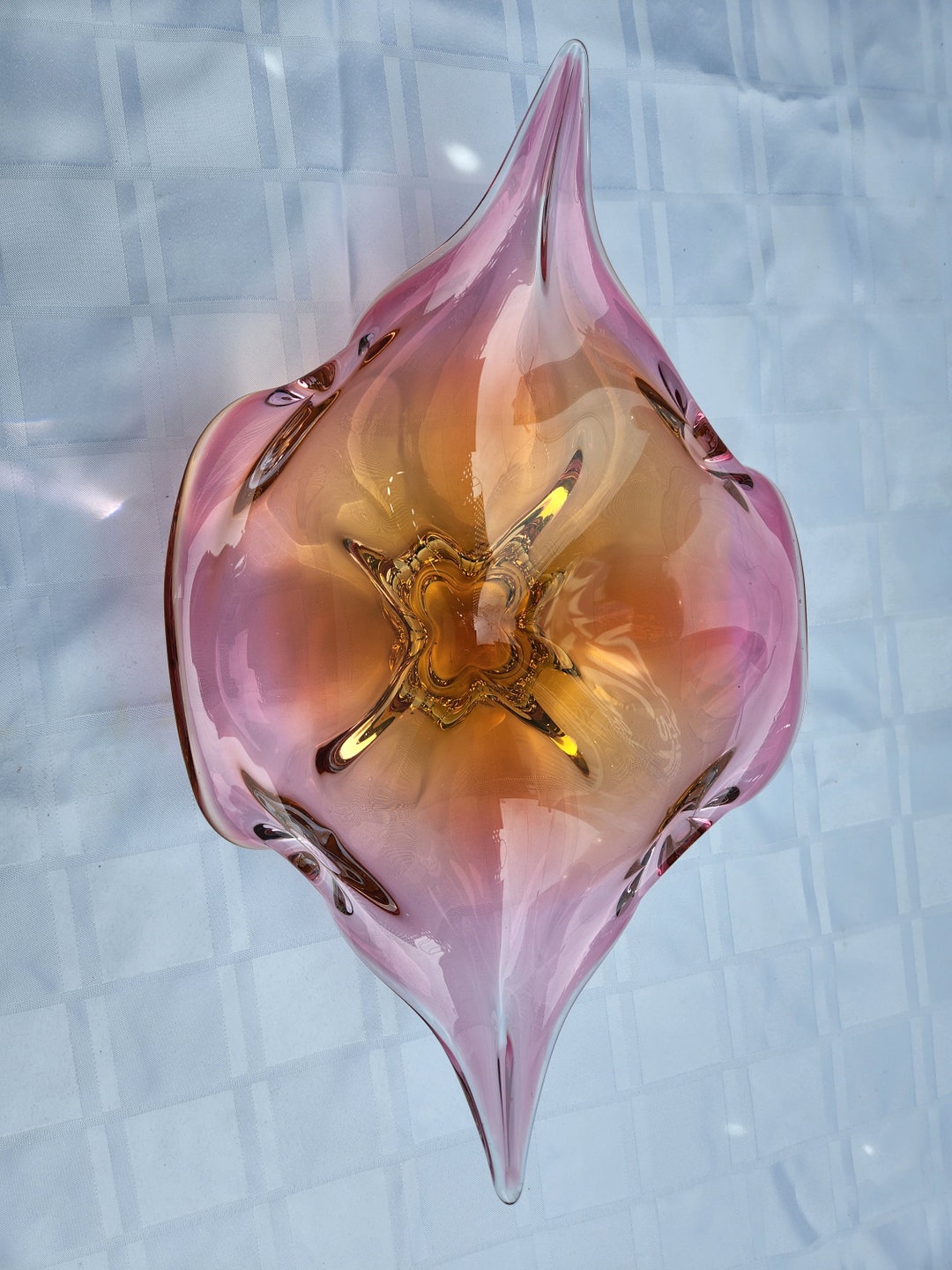 Vintage Rubin Glass Centerpiece, Czech Handmade Rose-gold Art Glass - Etsy