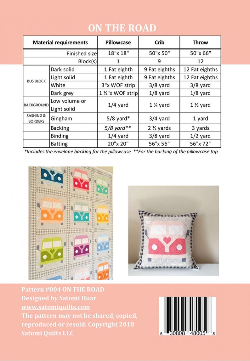 On the Road Quilt Pattern by Satomi Quilts Llc*baby Quilt*vw Bus Quilt ...