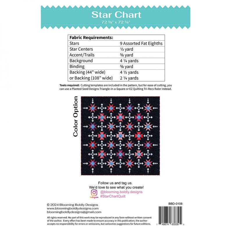 Star Chart Quilt Pattern by Blooming Boldly*star Quilt Pattern*bright ...