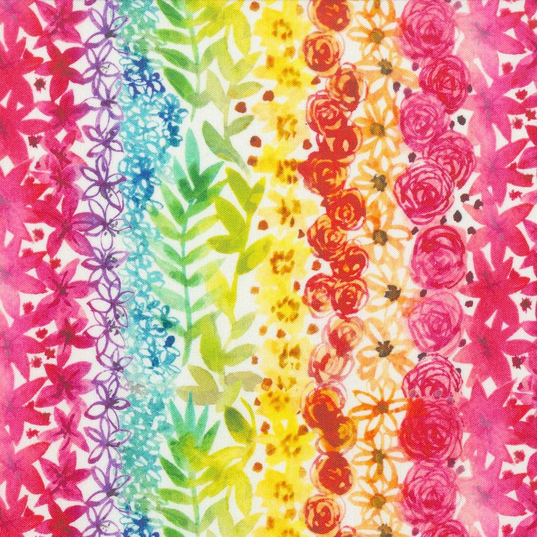 Moda Flower Patches Doodled Stripes Rainbow (21825 11) 1/2-YD ...