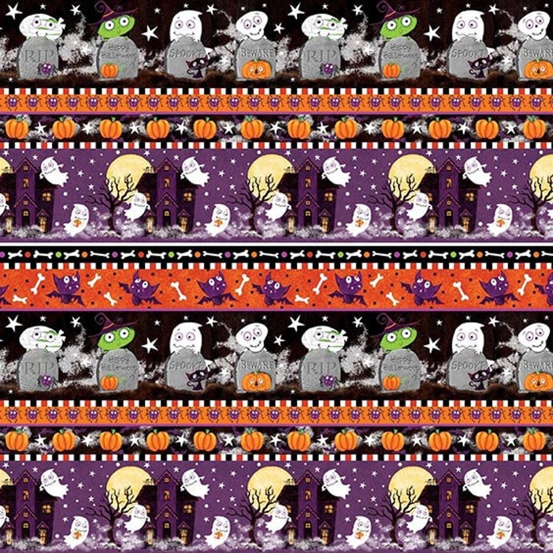 Studio E Graveyard Ghouls Border Stripe (7792G-59 Multi) 1/2-YD ...