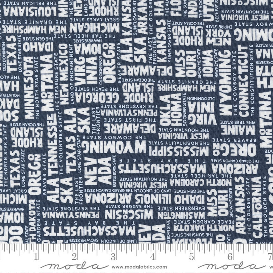 Moda Stateside States Navy by Sweetwater (55610 23) 1/2 Yard Increments ...