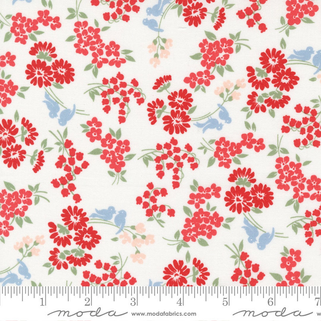 MODA Dwell Songbird Cream Red (55273 31) 1/2-YD Increments*dwell Floral ...