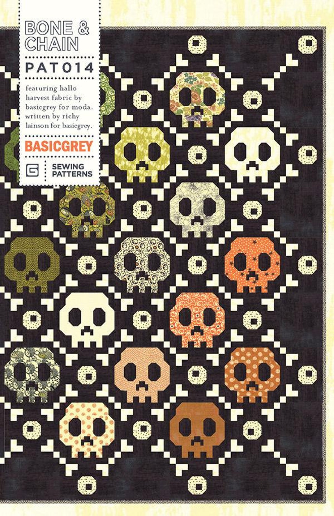 Bone and Chain Quilt Pattern by Basic Grey*halloween Quilt*skulls Quilt*fall Quilt*skulls ...