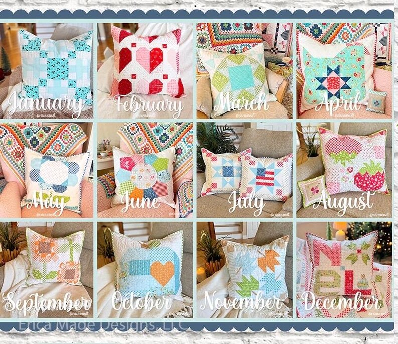 Quilty Pillow of the Month Pattern by Erica Made*quilted Pillows of the ...