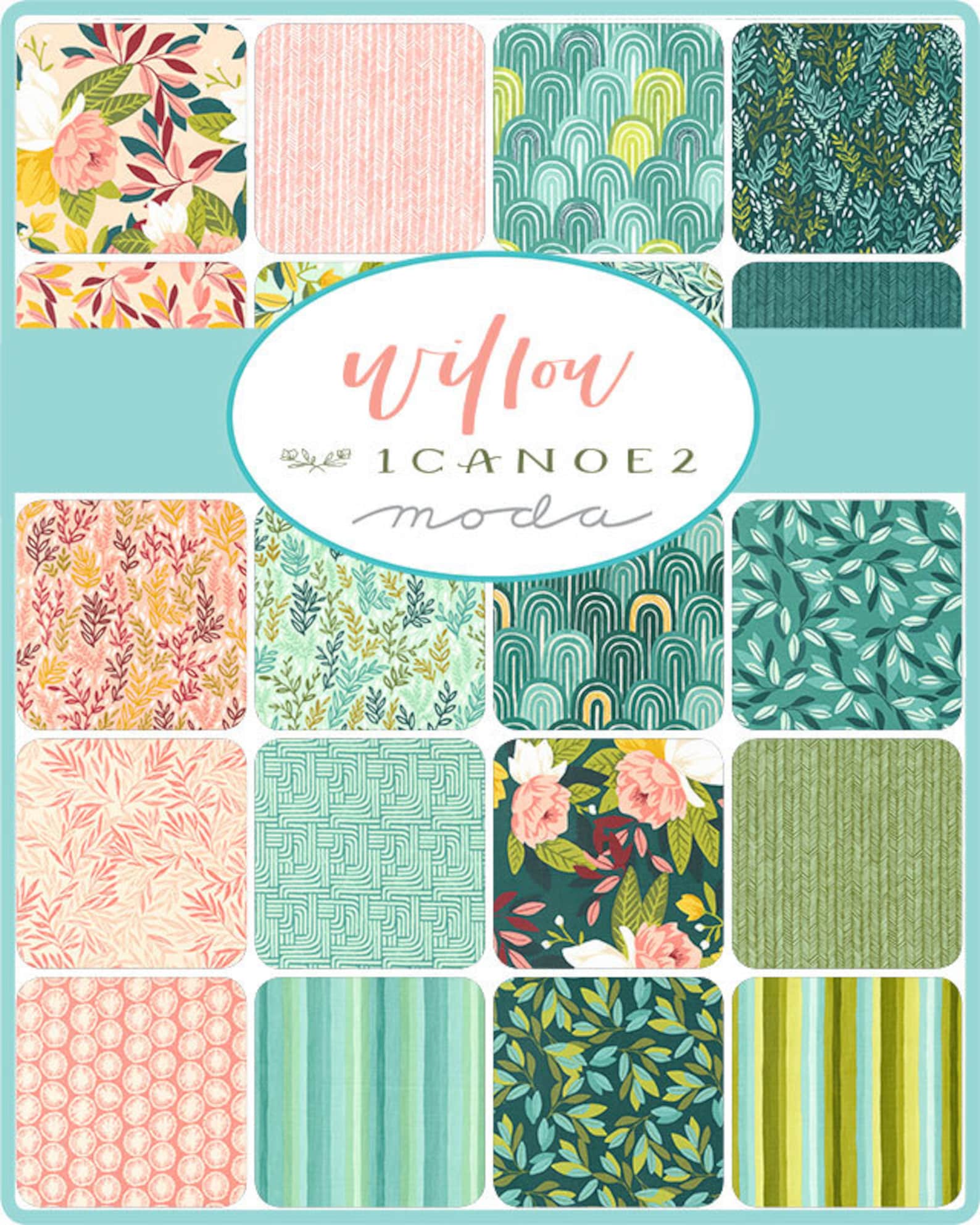 MODA Willow Leaves Leaf (36061 21) 1/2-YD Increments*one Canoe Two ...