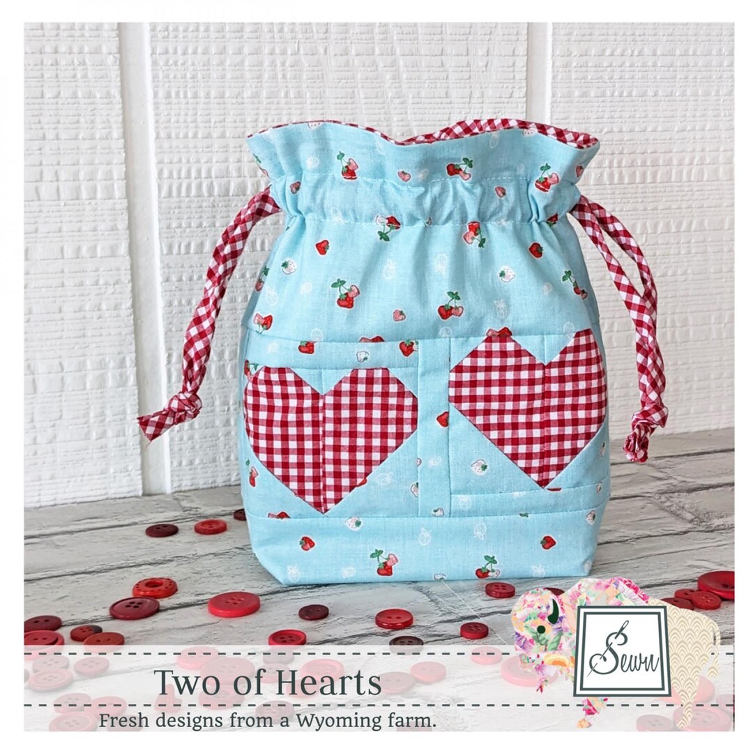 Two of Hearts Drawstring Bag Pattern From Sewn Wyoming*scrappy Bag*bag ...