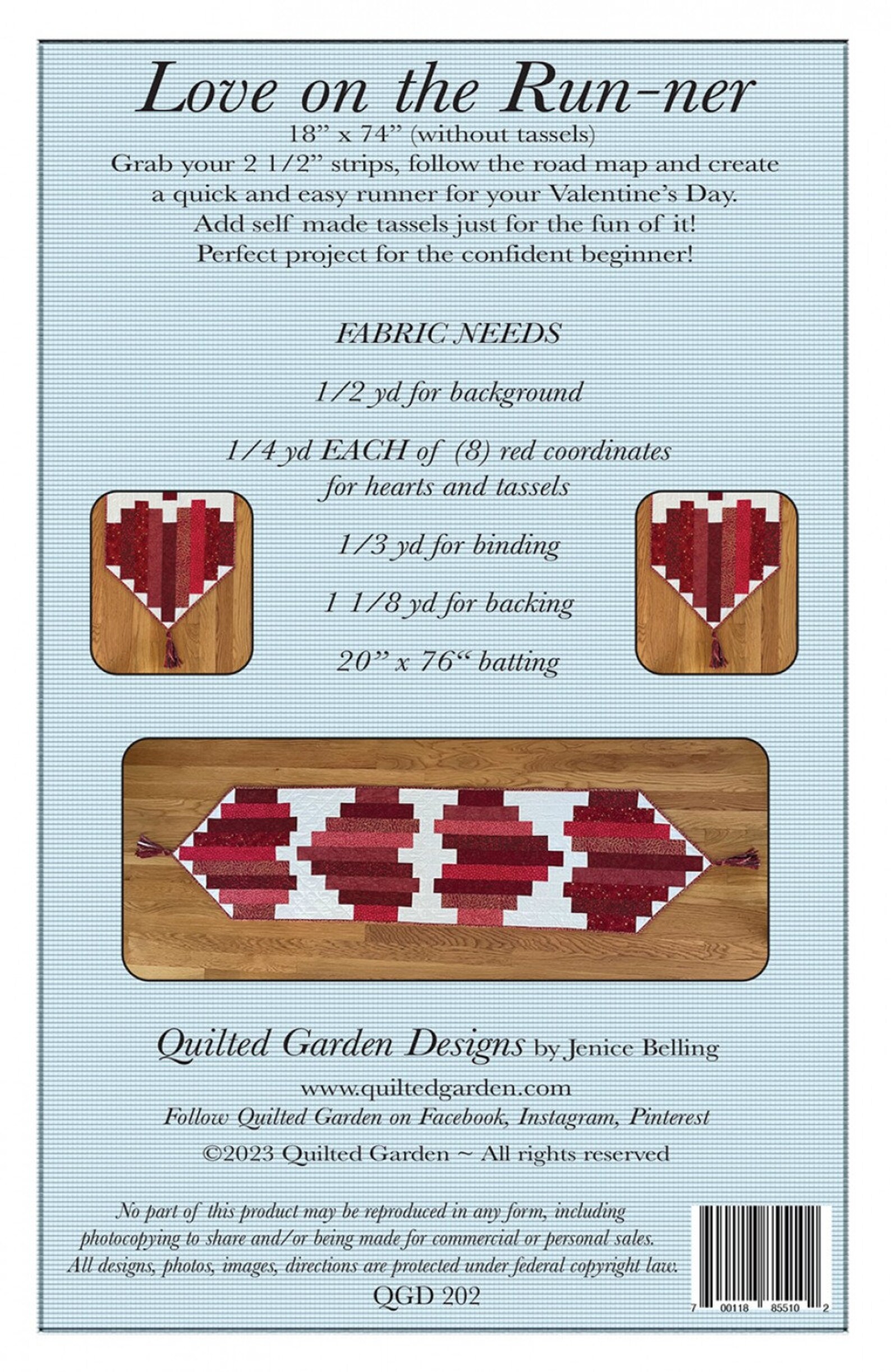 Love on the Run-ner Table Runner Pattern by Quilted Garden Designs ...
