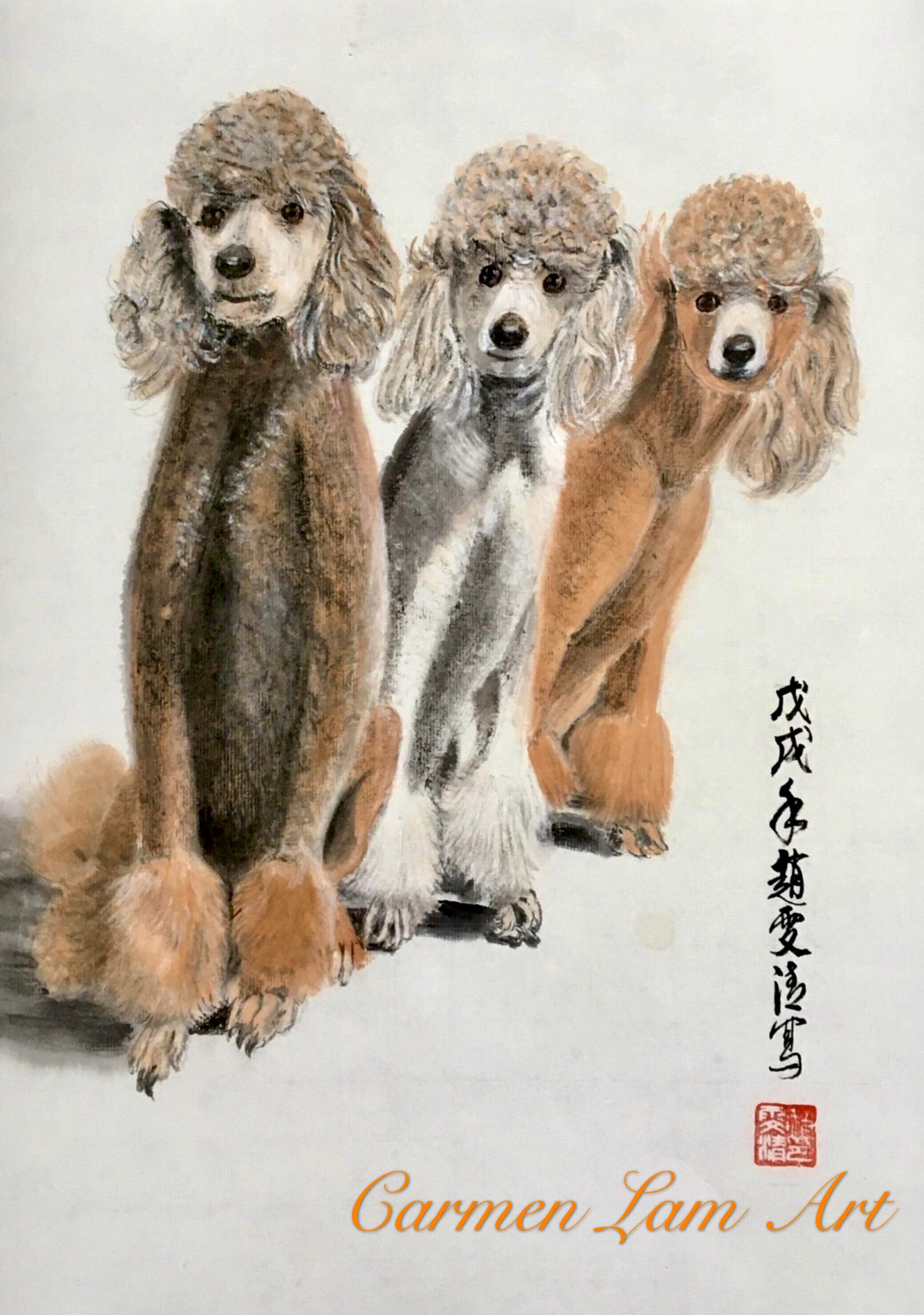 Lovely Three Poodle Dog Painting High Quality Print of HAND - Etsy