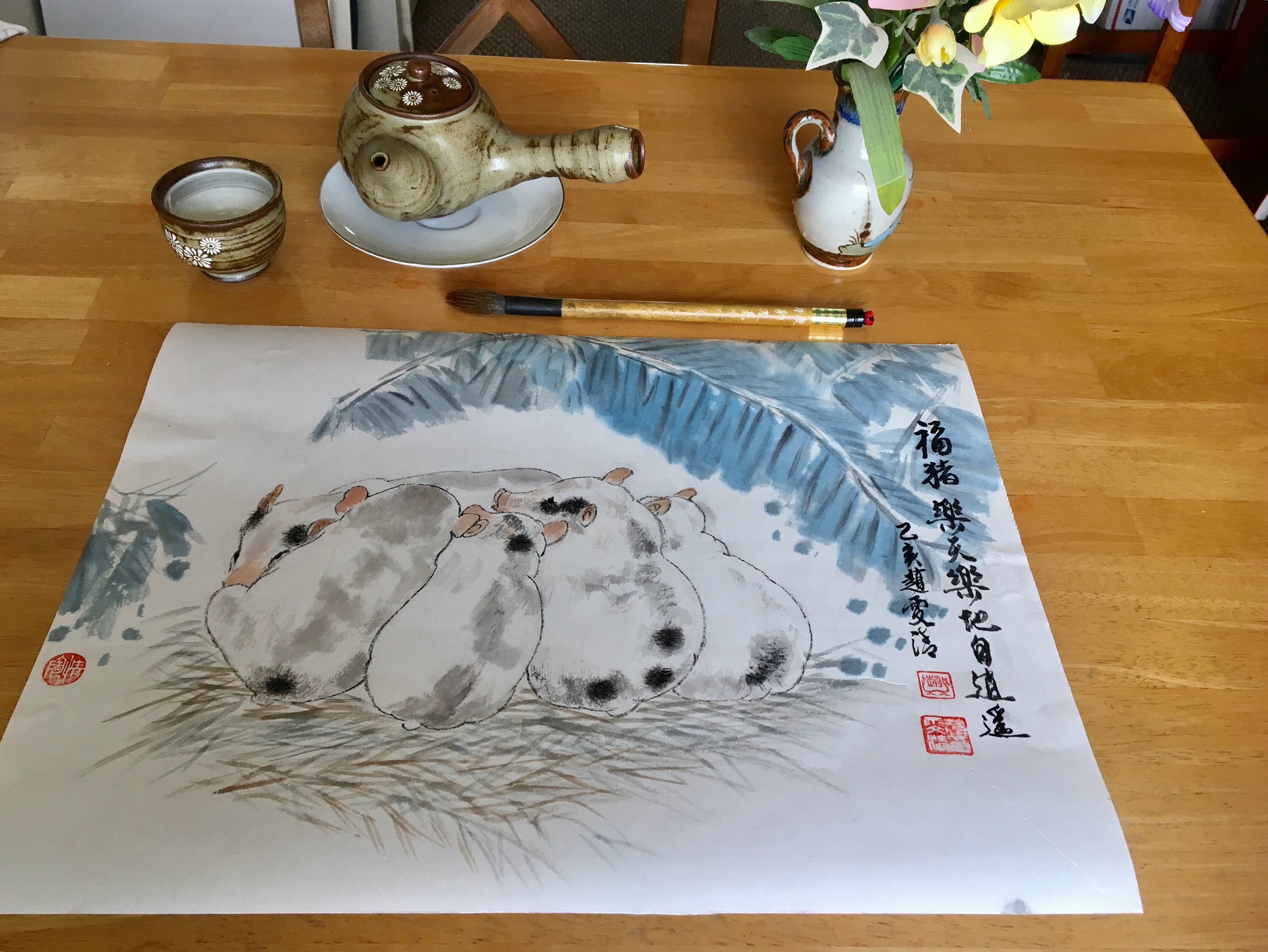 FU PIG Portrait ORIGINAL Painting Artwork. Ink and Color Painting ...