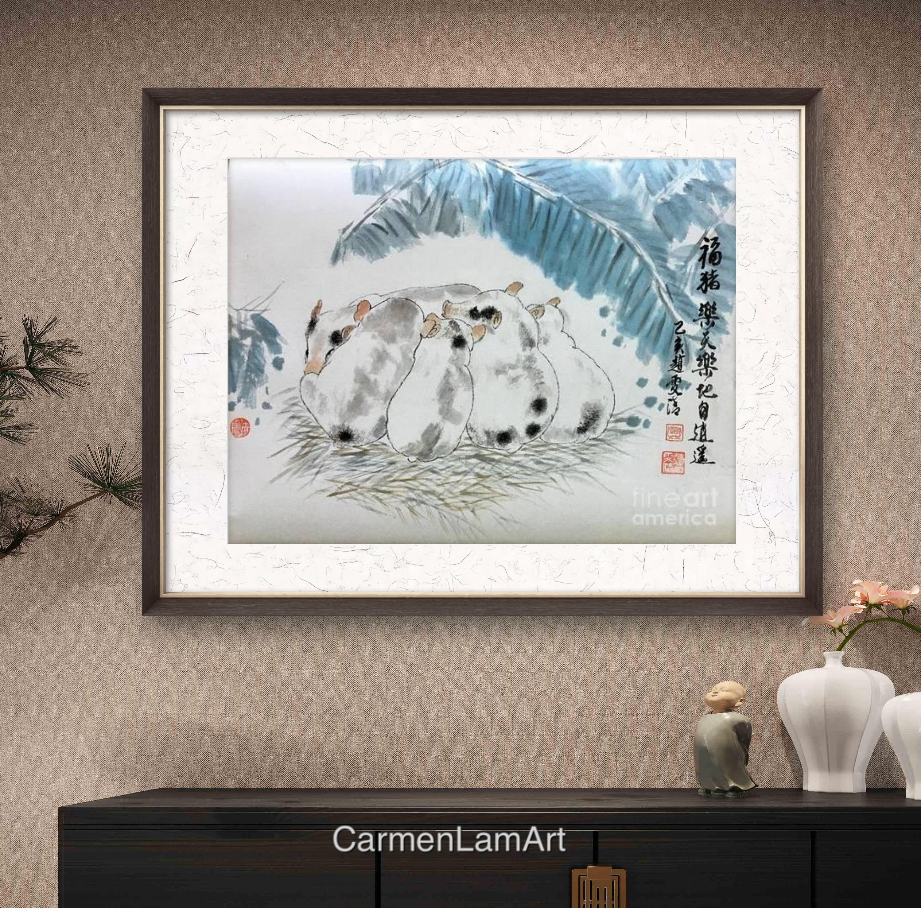 FU PIG Portrait ORIGINAL Painting Artwork. Ink and Color Painting ...