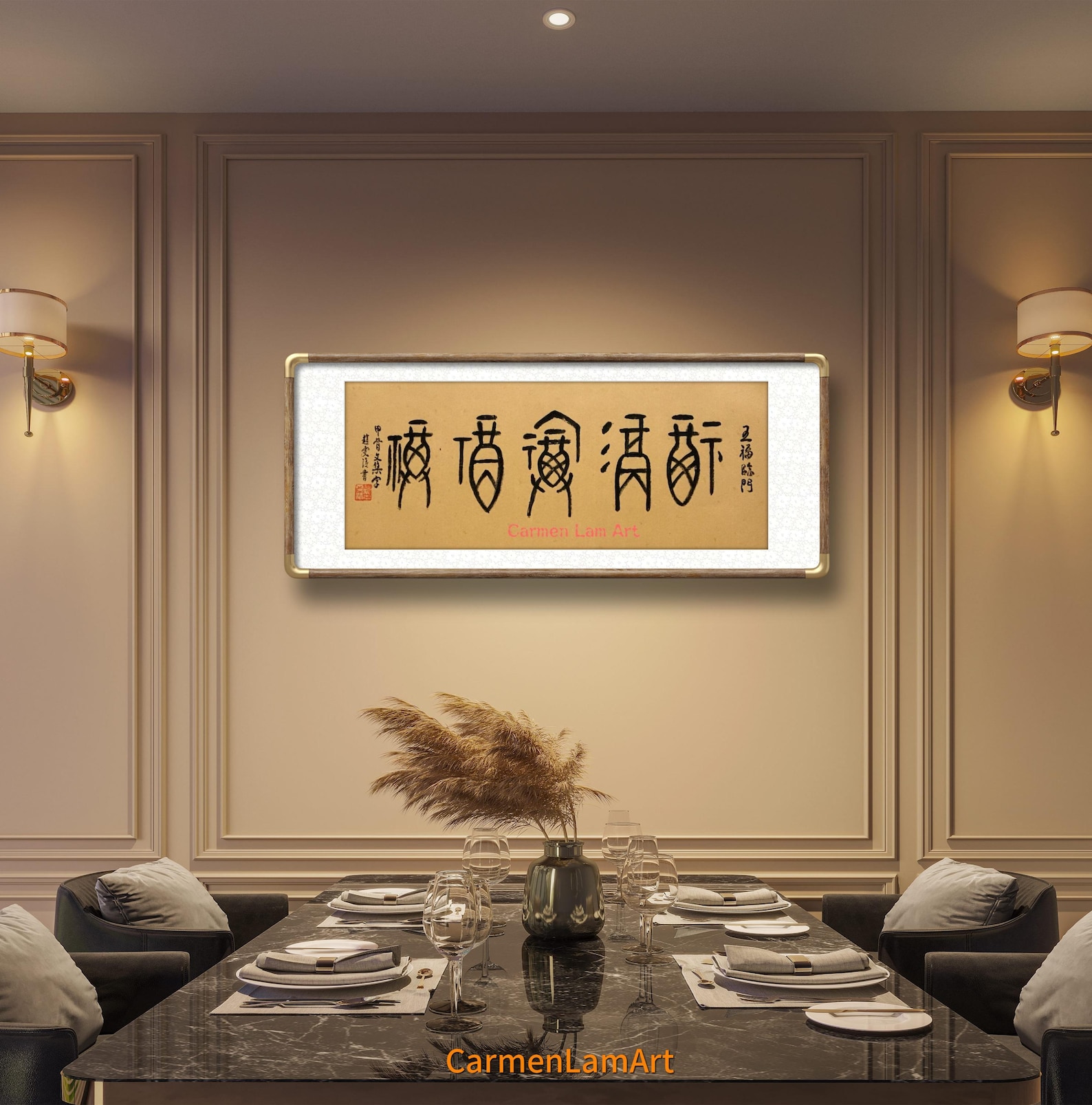 Five Blessings, ORIGINAL Handwritten Chinese Calligraphy Vintage ...