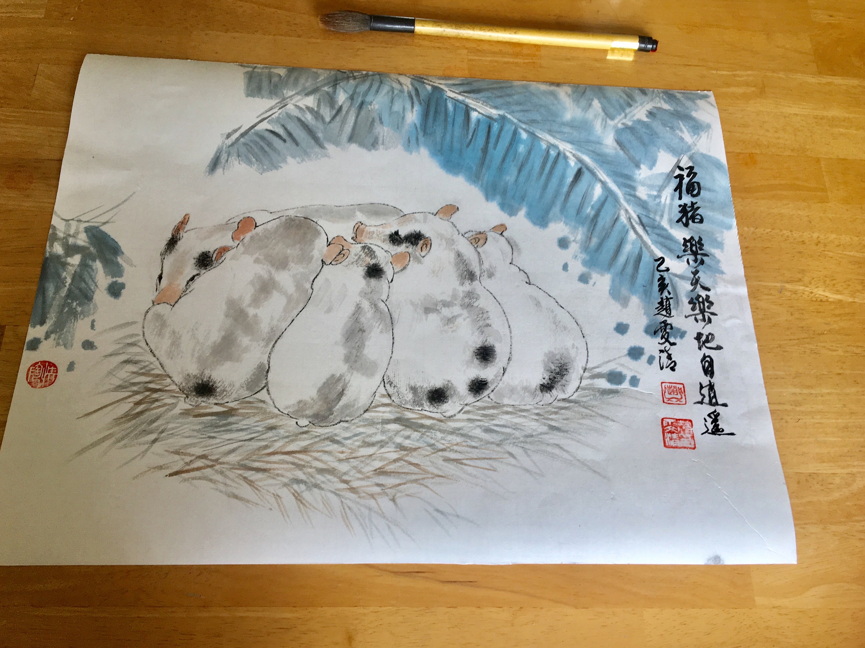 FU PIG Portrait ORIGINAL Painting Artwork. Ink and Color Painting ...
