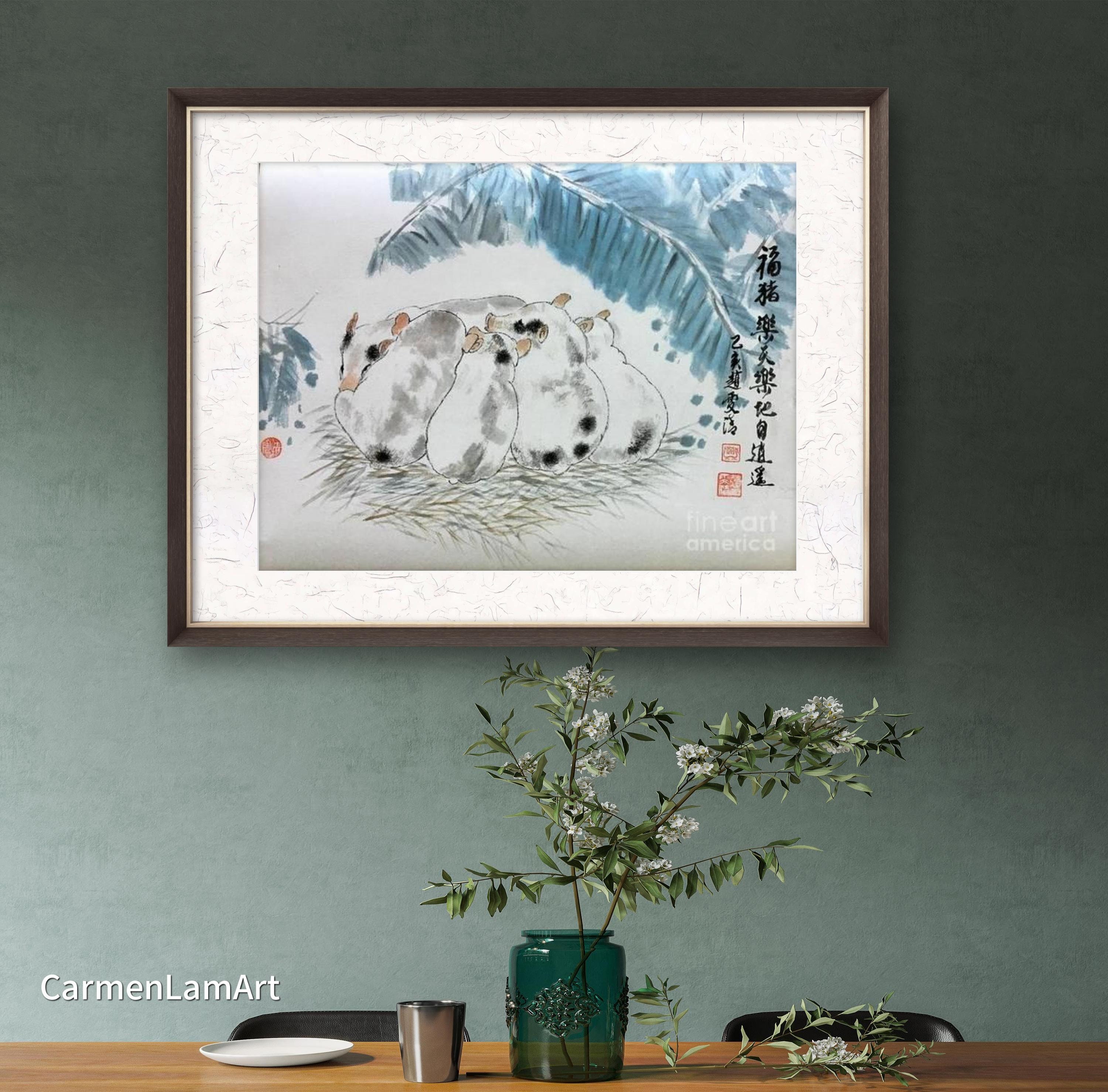 FU PIG Portrait ORIGINAL Painting Artwork. Ink and Color Painting ...