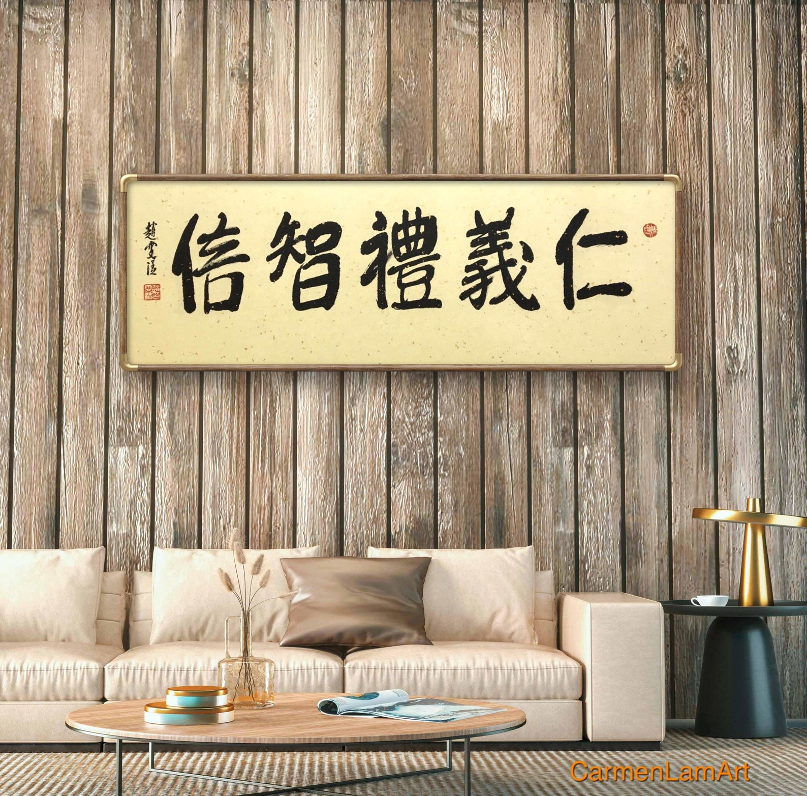 Original Five Virtues Chinese Calligraphy Art, Oriental Zen Decor - Etsy