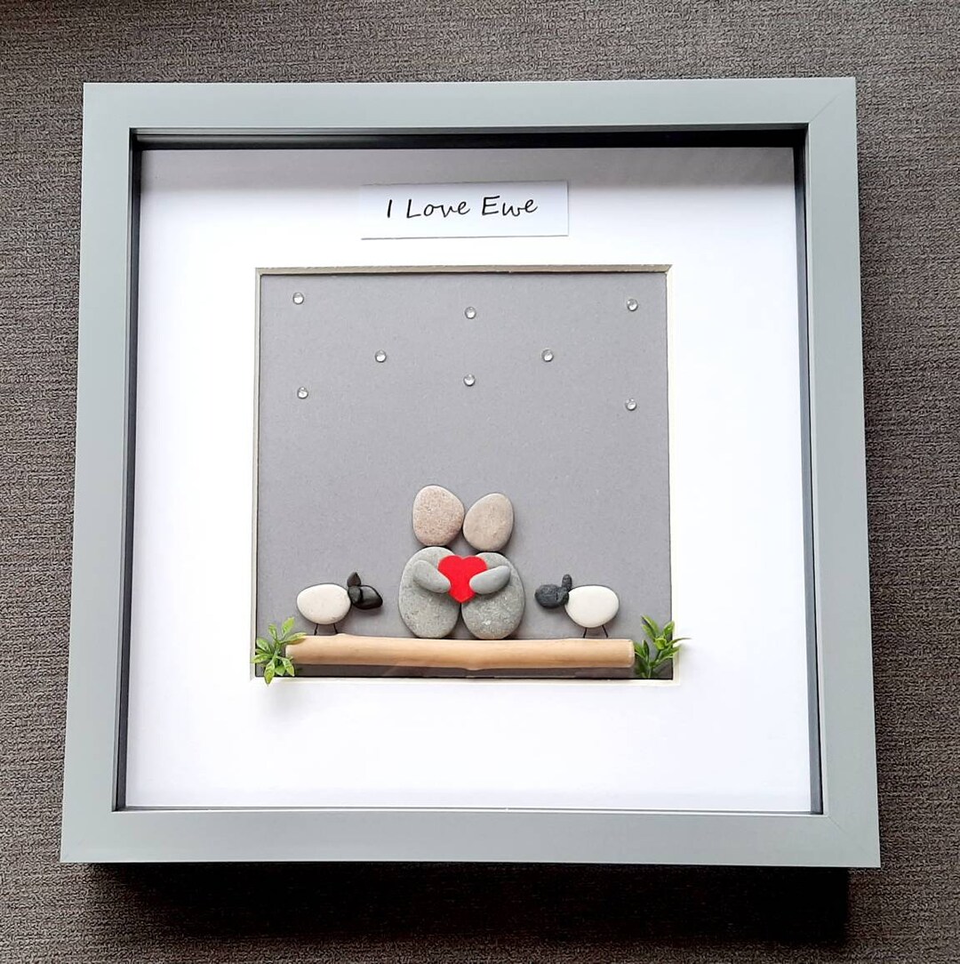 Personalised Pebble Art. Sheep Pebble Art. Engagement Gift. Valentine's ...