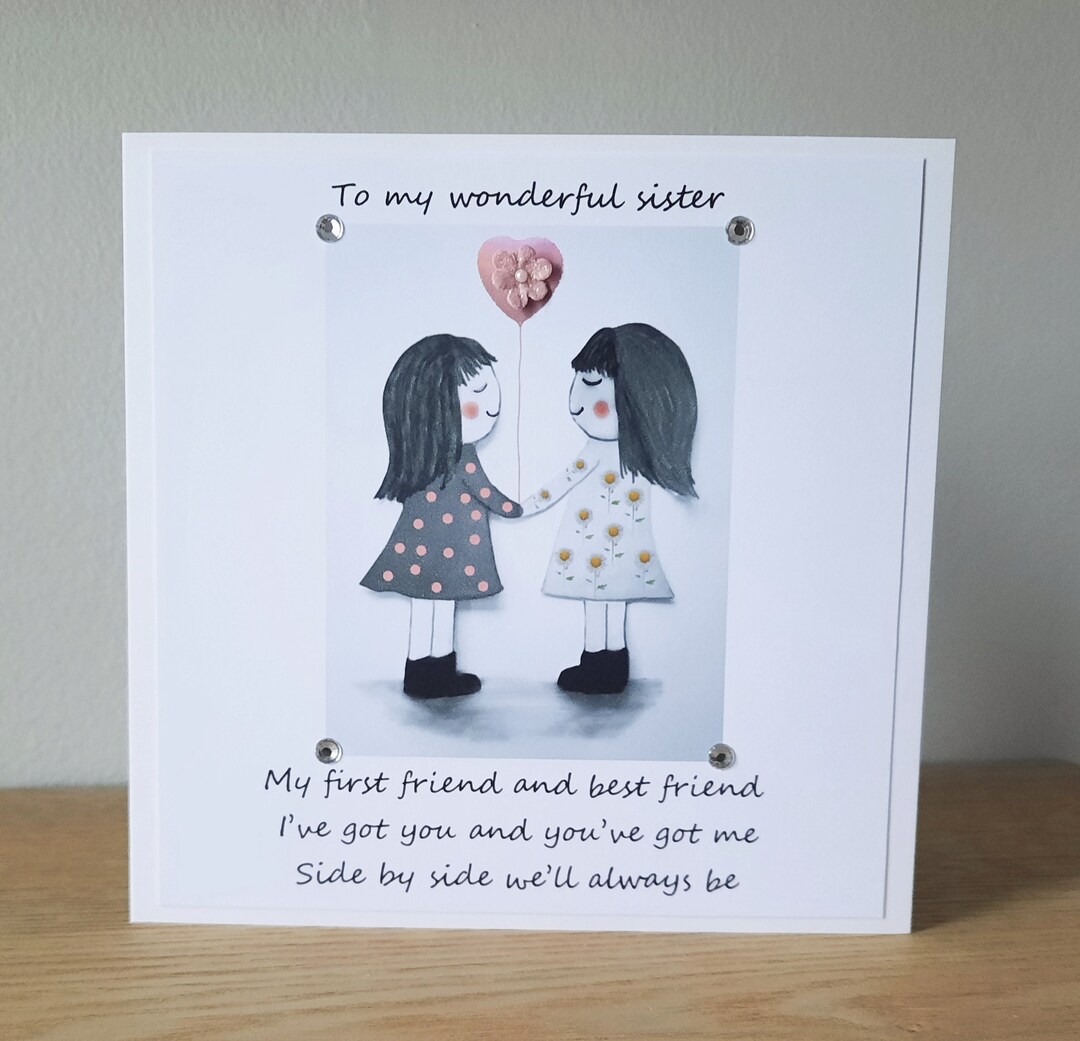Handmade Sister Birthday Card: Sisters Poem, Gem Embellishments - Etsy UK